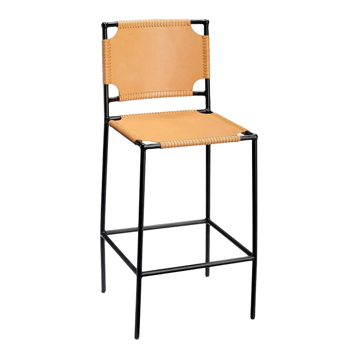 Asher Cashew Tan Full Grain Leather Bar Stool With Back | Chairish