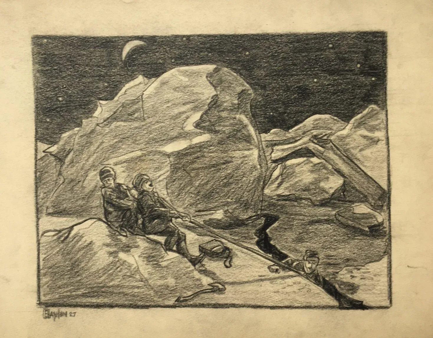 1927 Graphite on Paper Drawing of Arctic Exploration | Chairish