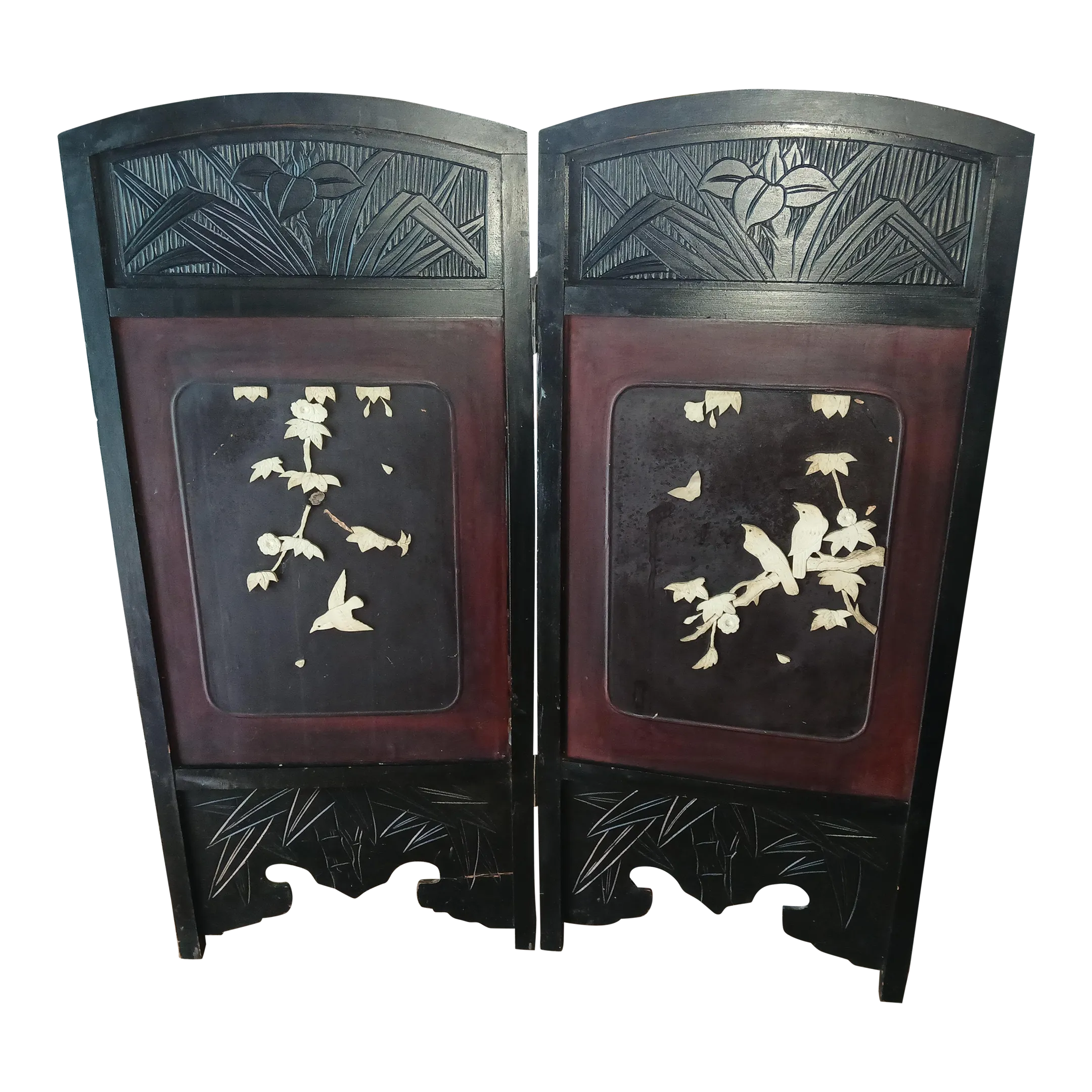 Japanese Carved Lacquered Shibayama Two Panel Screen Meji Period, 1900 ...