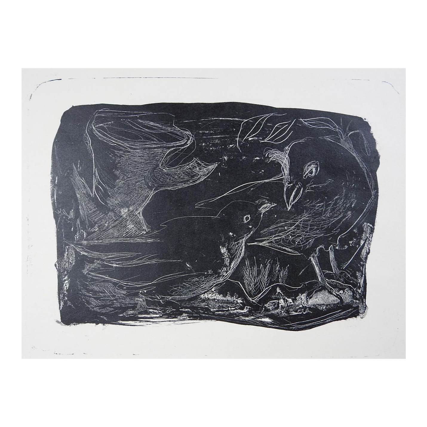 Contemporary Modernist Crow Raven Lithograph | Chairish