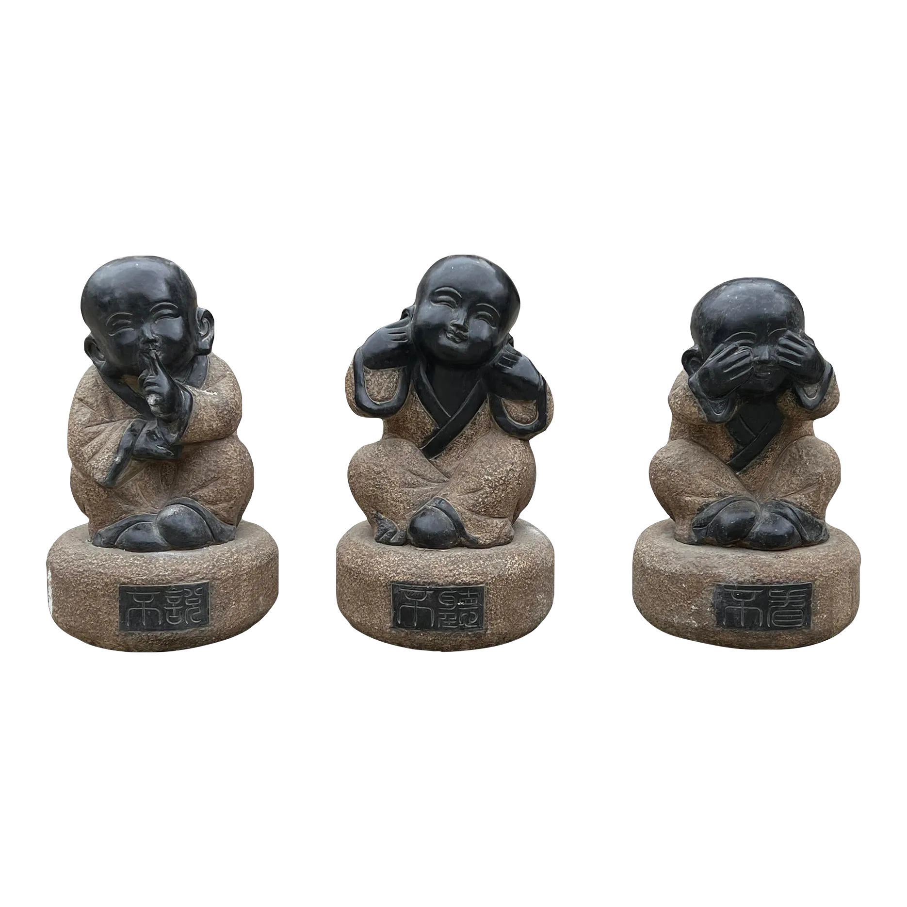 Large Set 3 Black Gray Brown Stone Kid Monk Lohon Do No Evil Figures ...