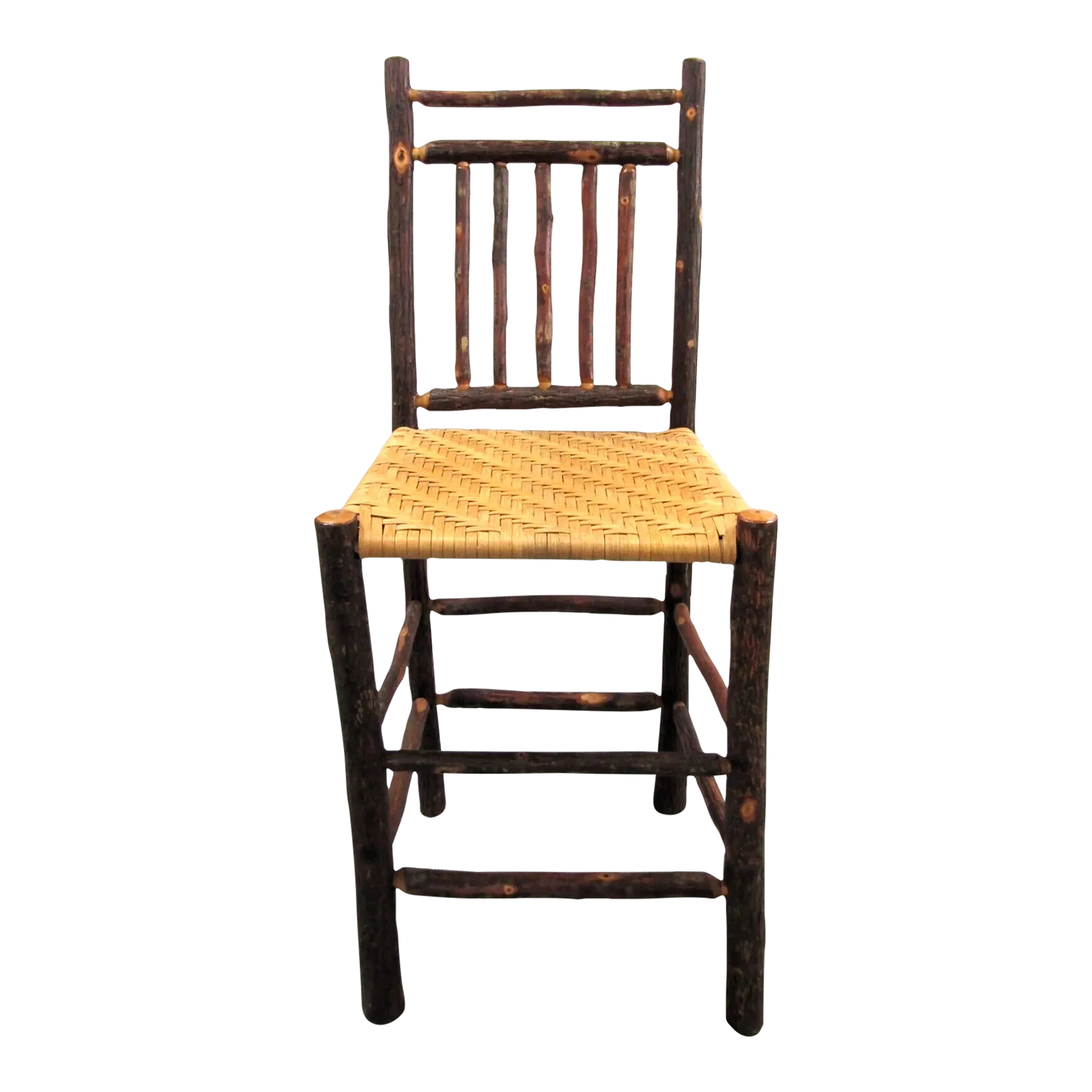 1950s Primitive Wood With Cane Woven Seat Counter Stool | Chairish