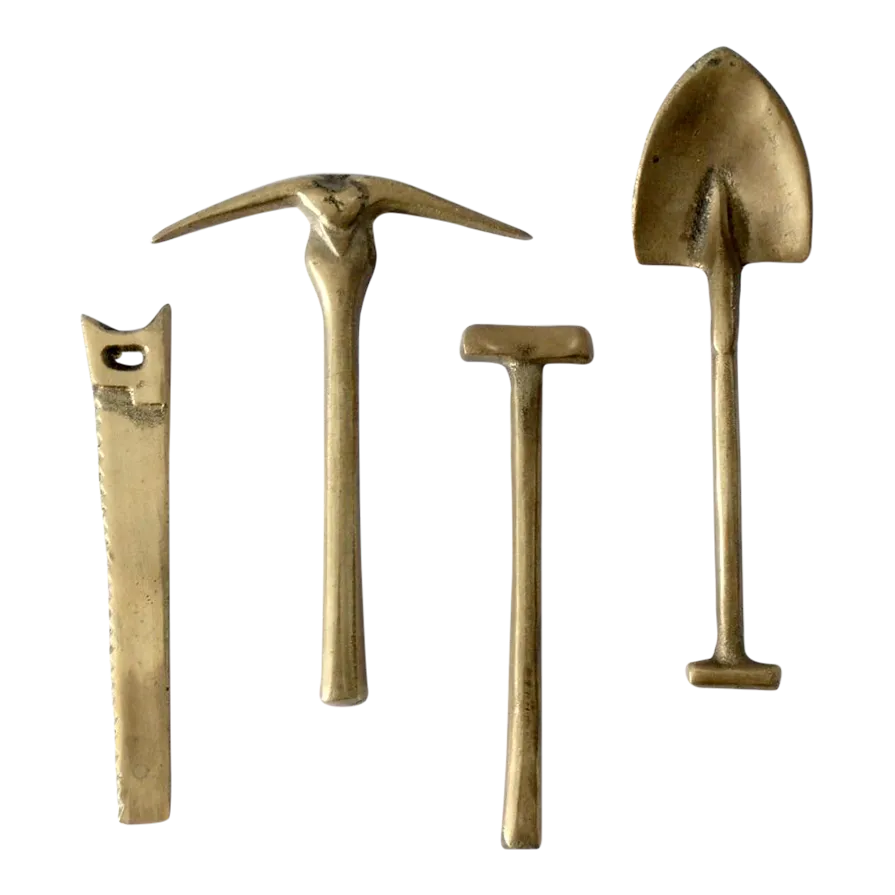 Mid-Century Figurative Brass Mini Tool Set of 4 | Chairish