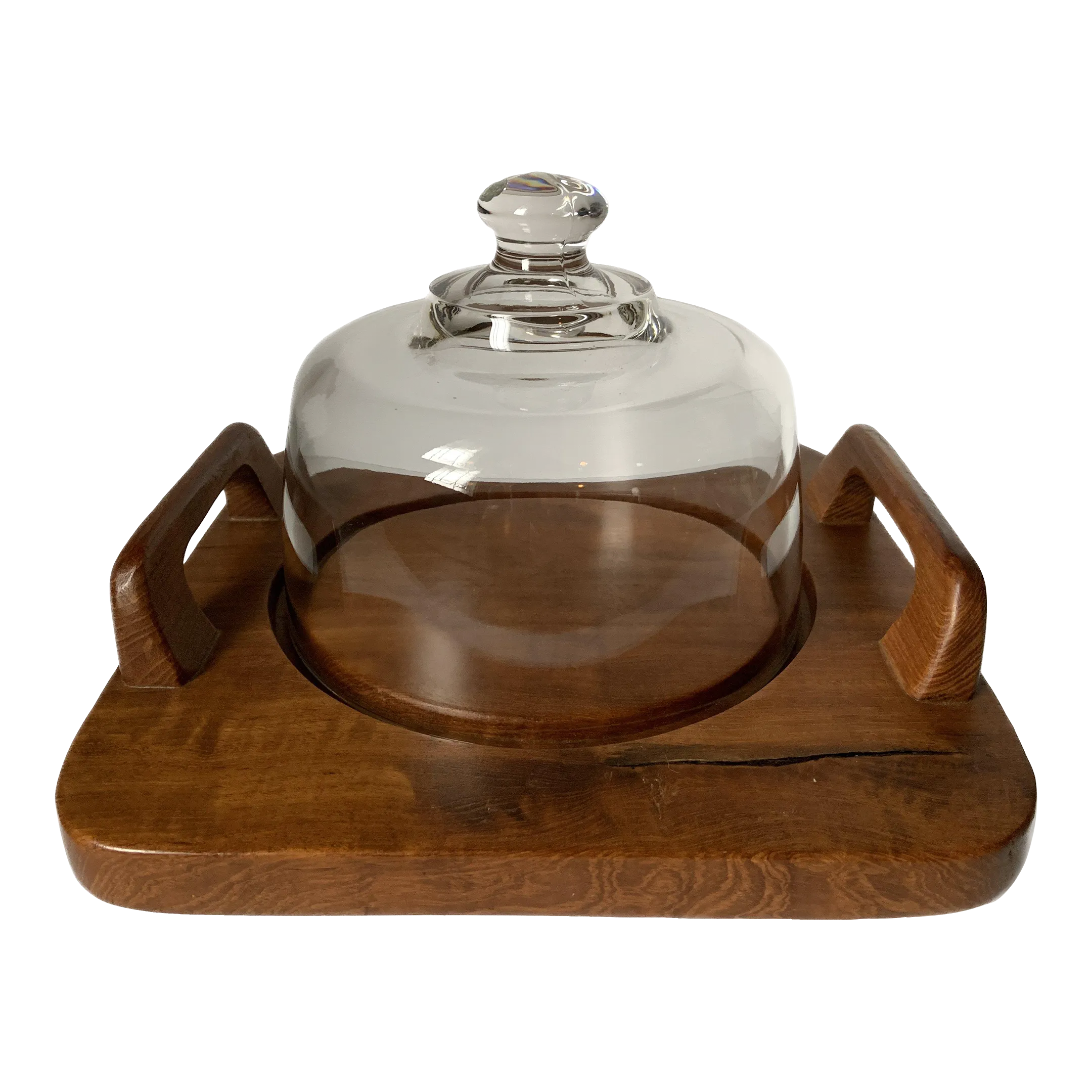 Vintage Mid Century Modern 2 Handle Teak Covered Glass Cheese Tray by ...