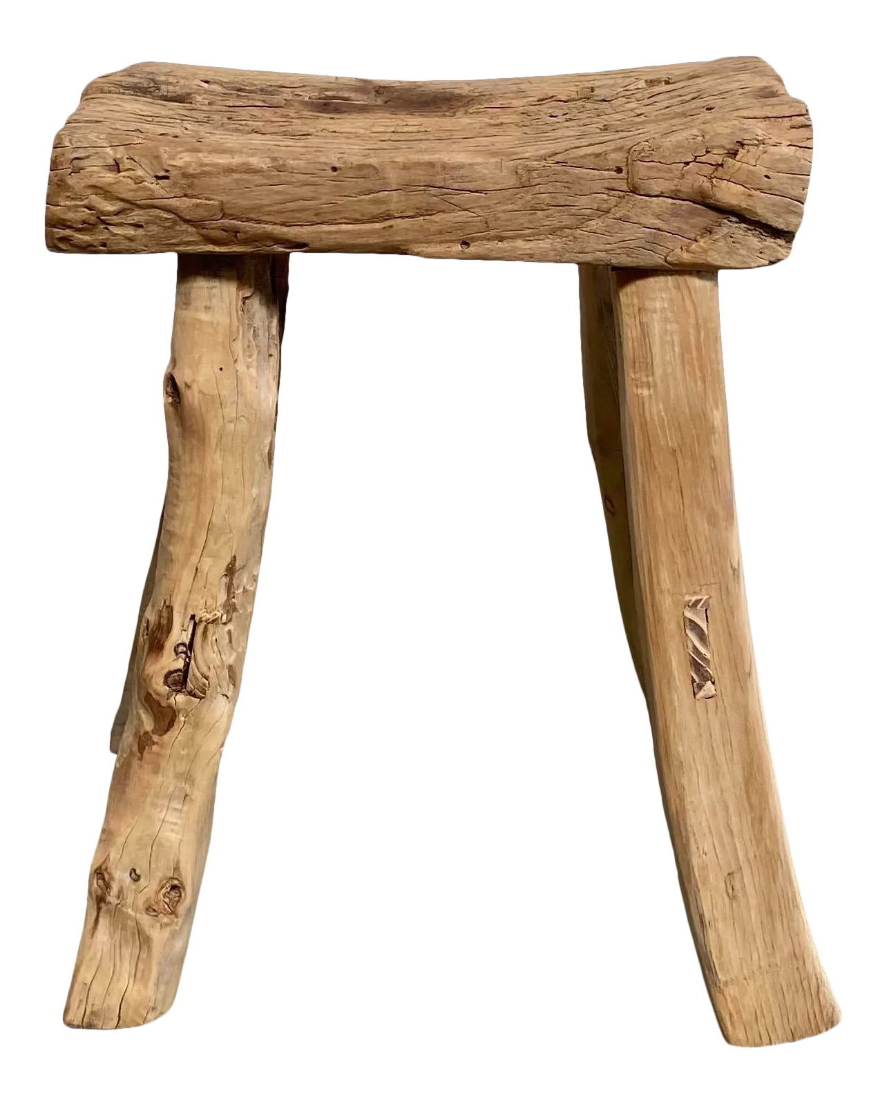 Vintage Elm Wood Stool | Chairish