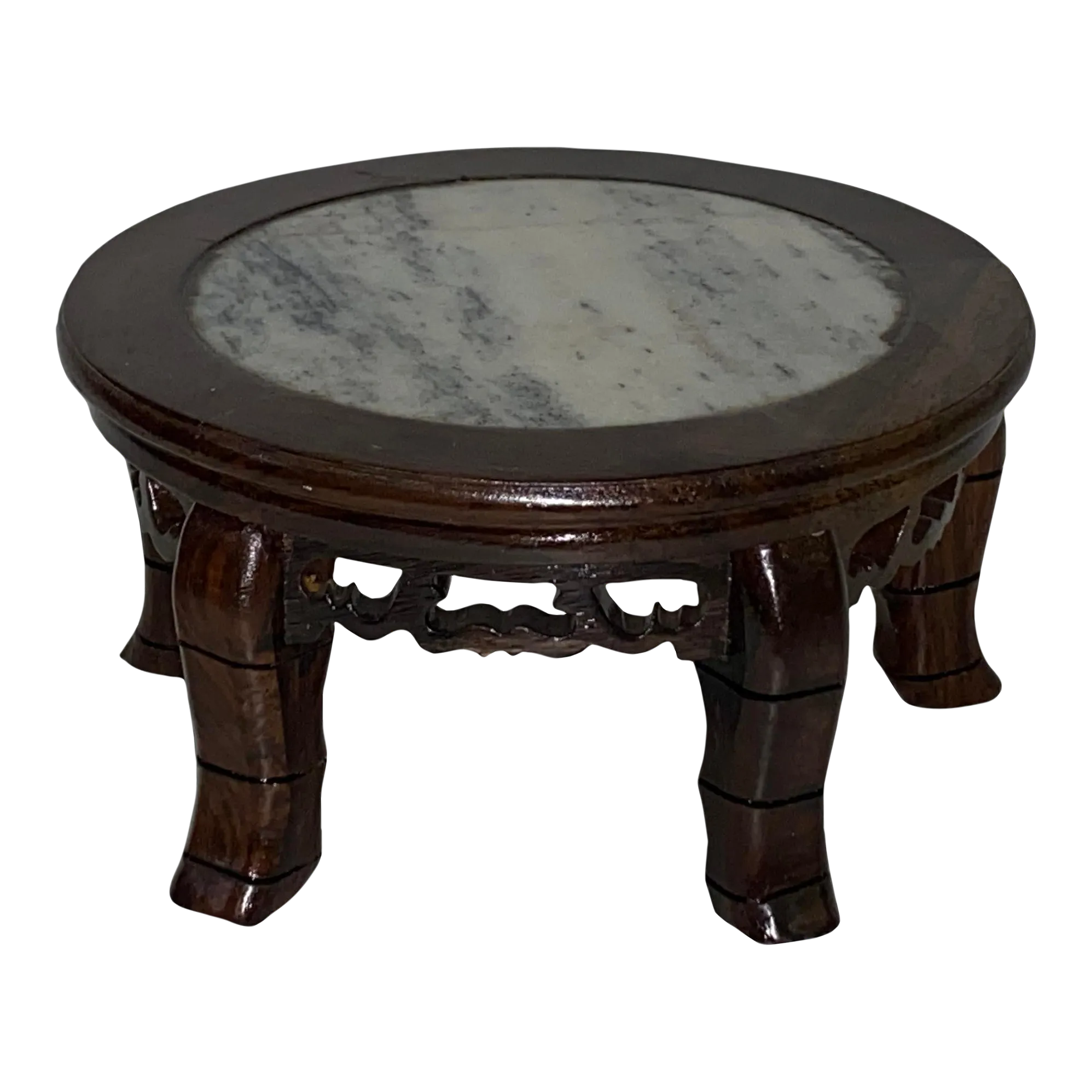6" Oriental Brown Wood Marble Round Table Top Stand Riser | Chairish