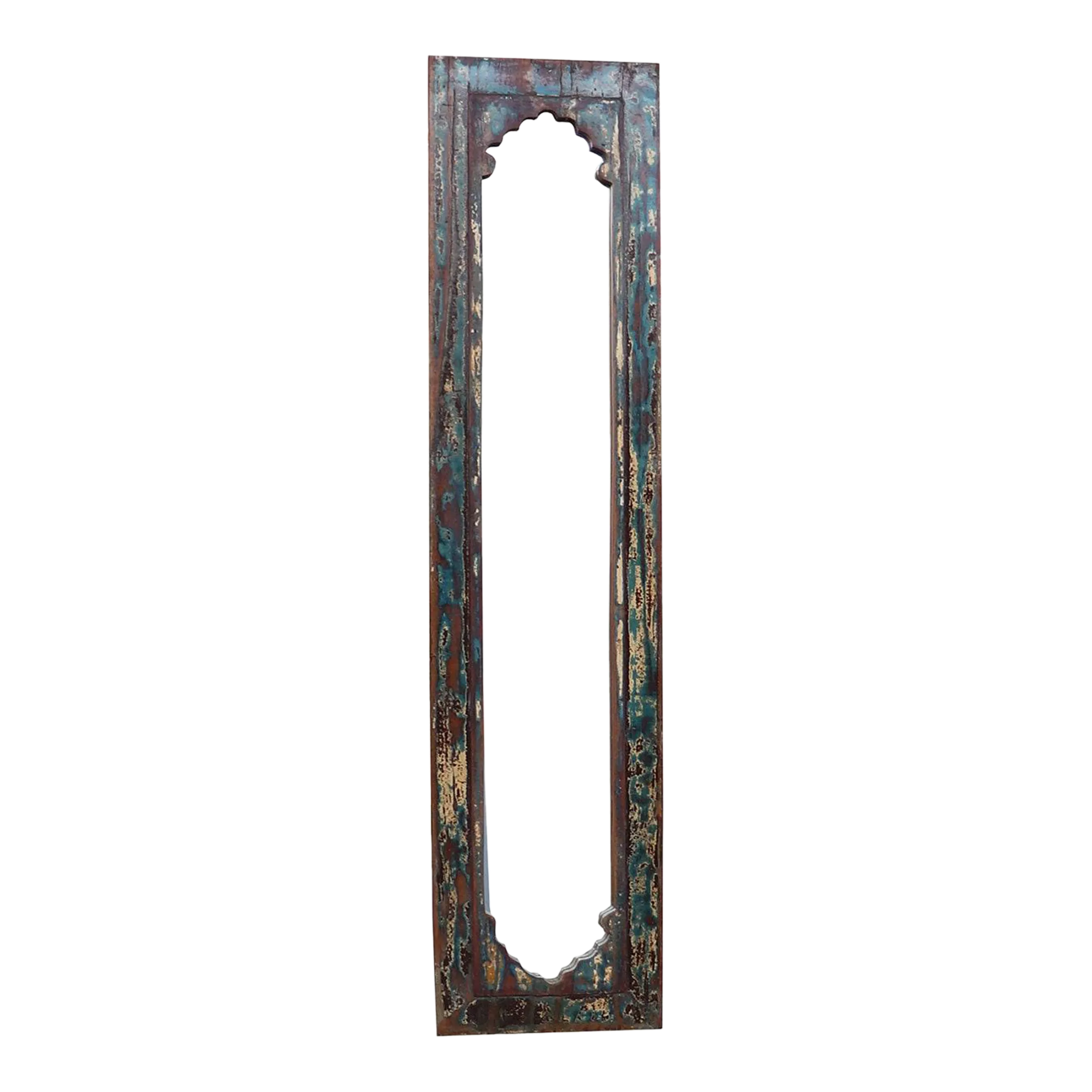 Vintage 1980s Farmhouse Rustic Solid Wood Narrow Distressed Wall Mirror ...