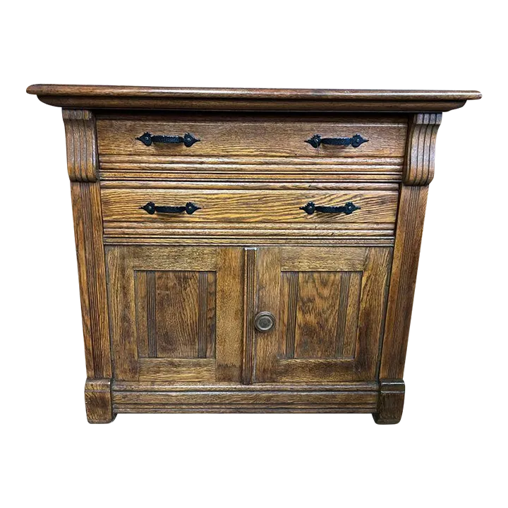 Early 20th Century Antique Eastlake Inspired Oak Wash Stand Cabinet | Chairish