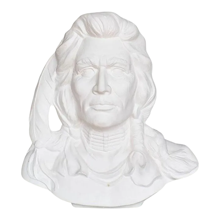 White Plaster Cast Native American Bust Sculpture of an Indian Warrior ...