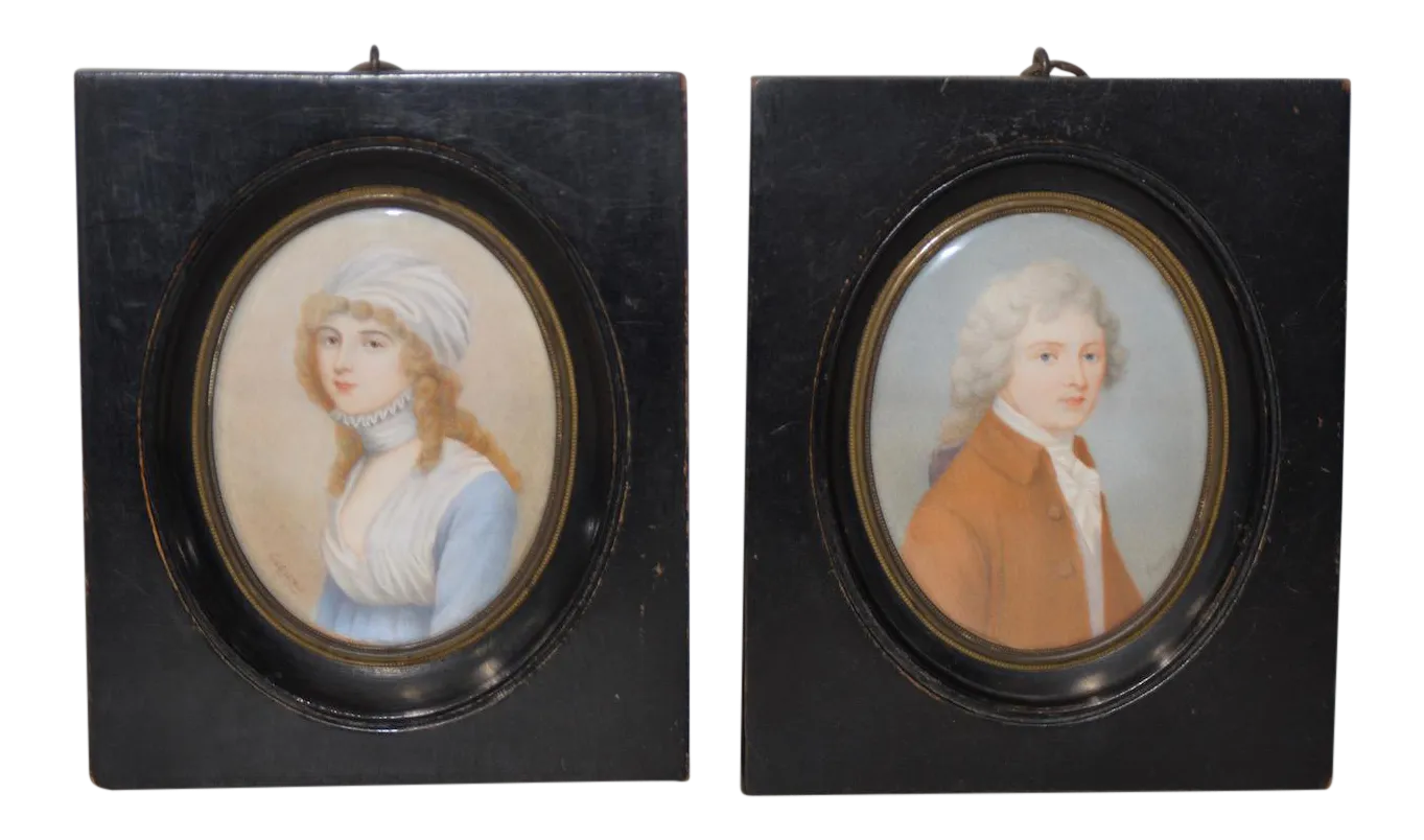 Pair of Mid 19th Century American Portrait Miniatures by Cosway | Chairish