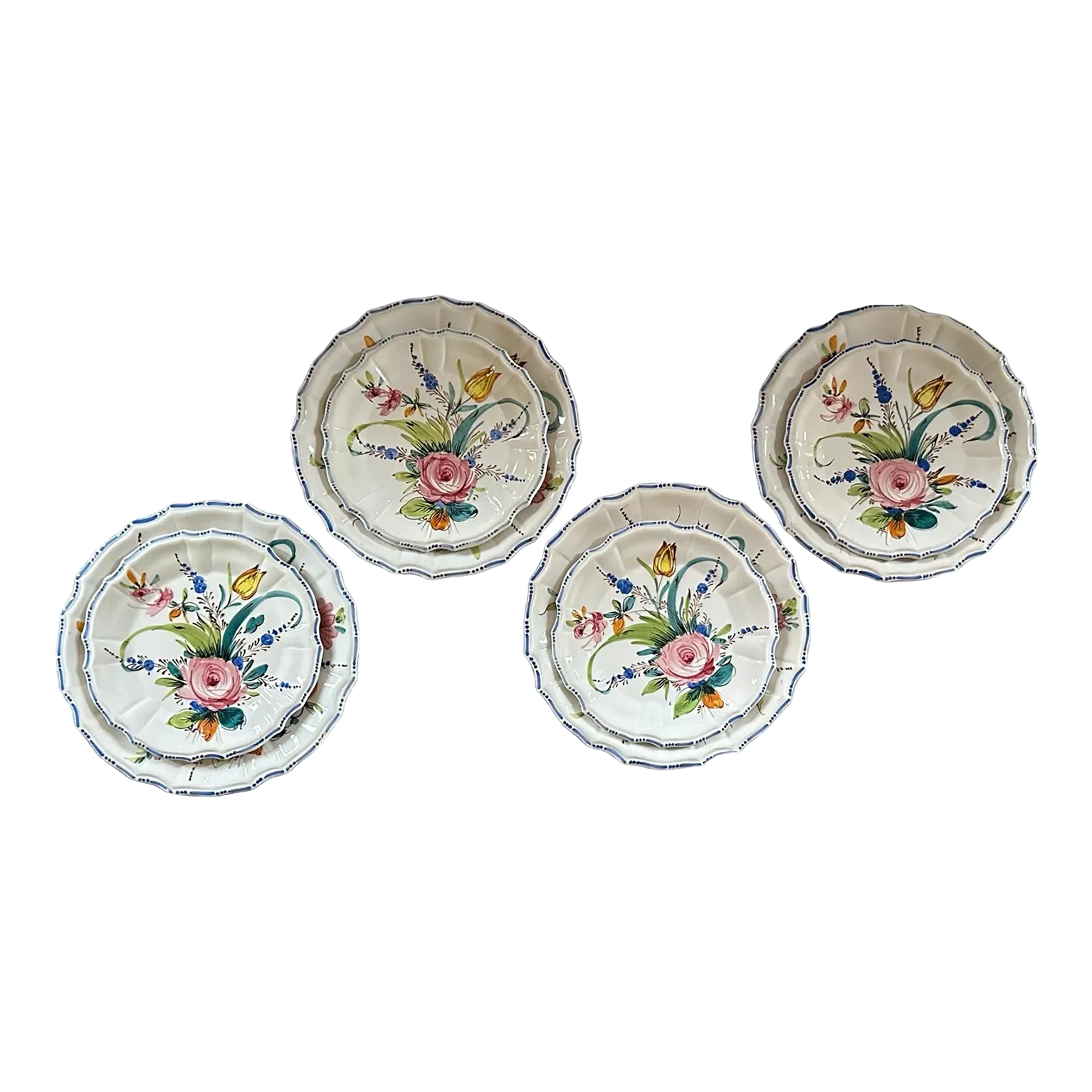 Majolica Italian Renaissance Revival Nove Rose Plates | Chairish