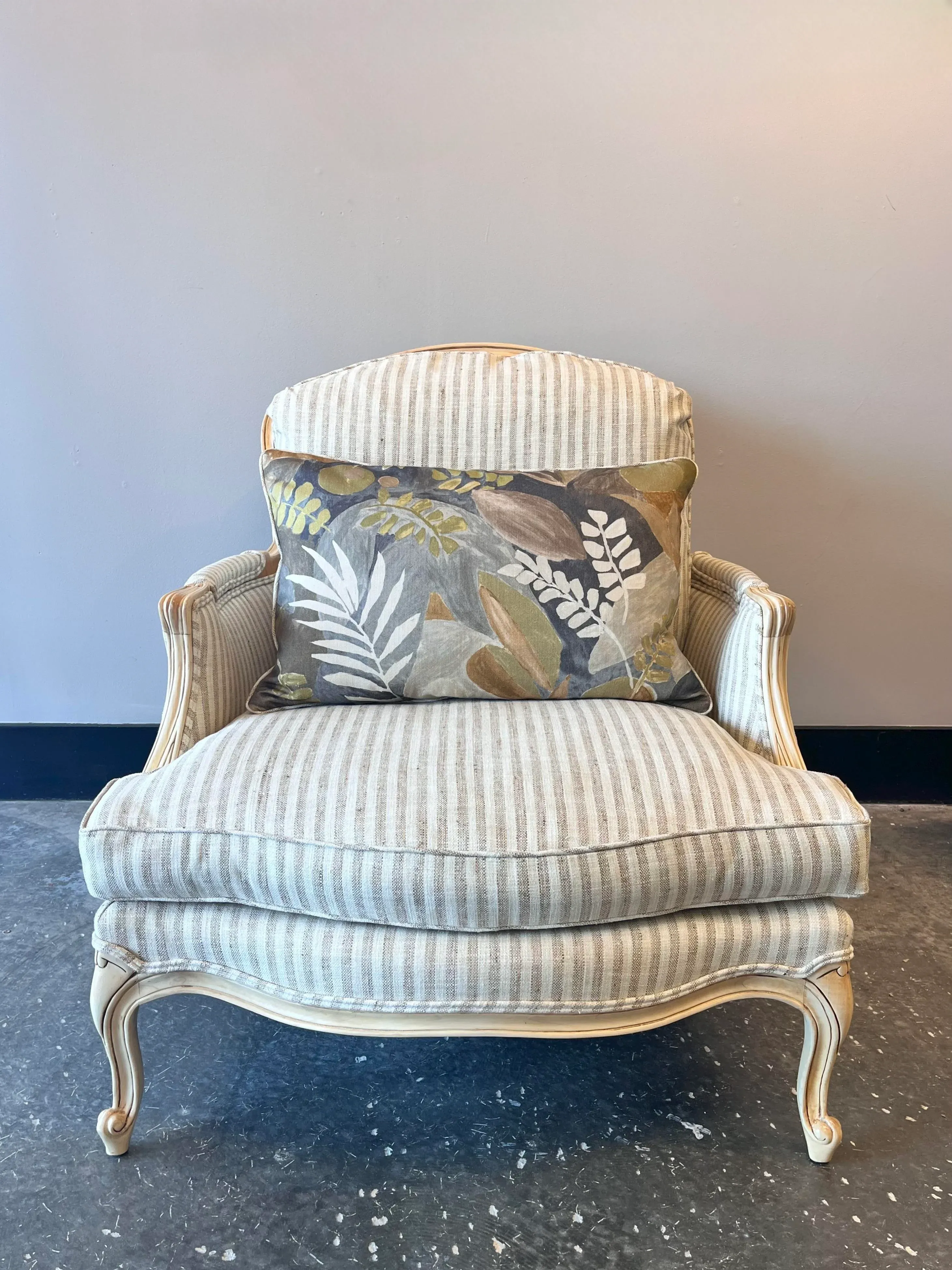 Mid 20th Century Striped Bergere Chair Ottoman 2 Pieces Chairish
