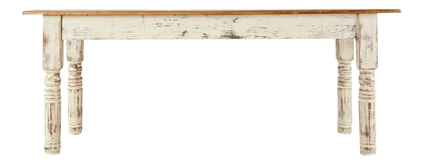 Rustic American Cream Painted Pine Farmhouse Dining Table | Chairish