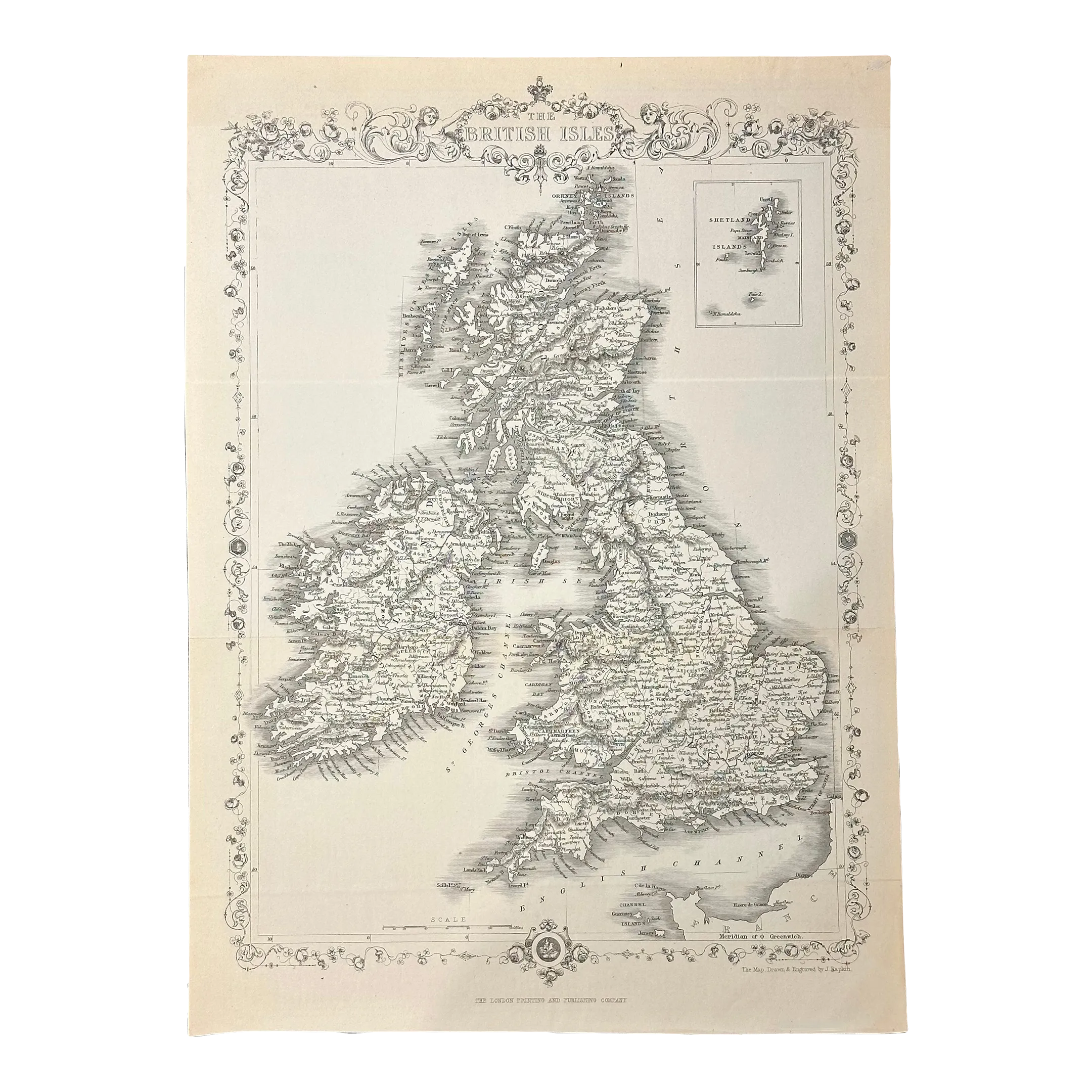 1850 Map of British Isles by J. Rapkin | Chairish