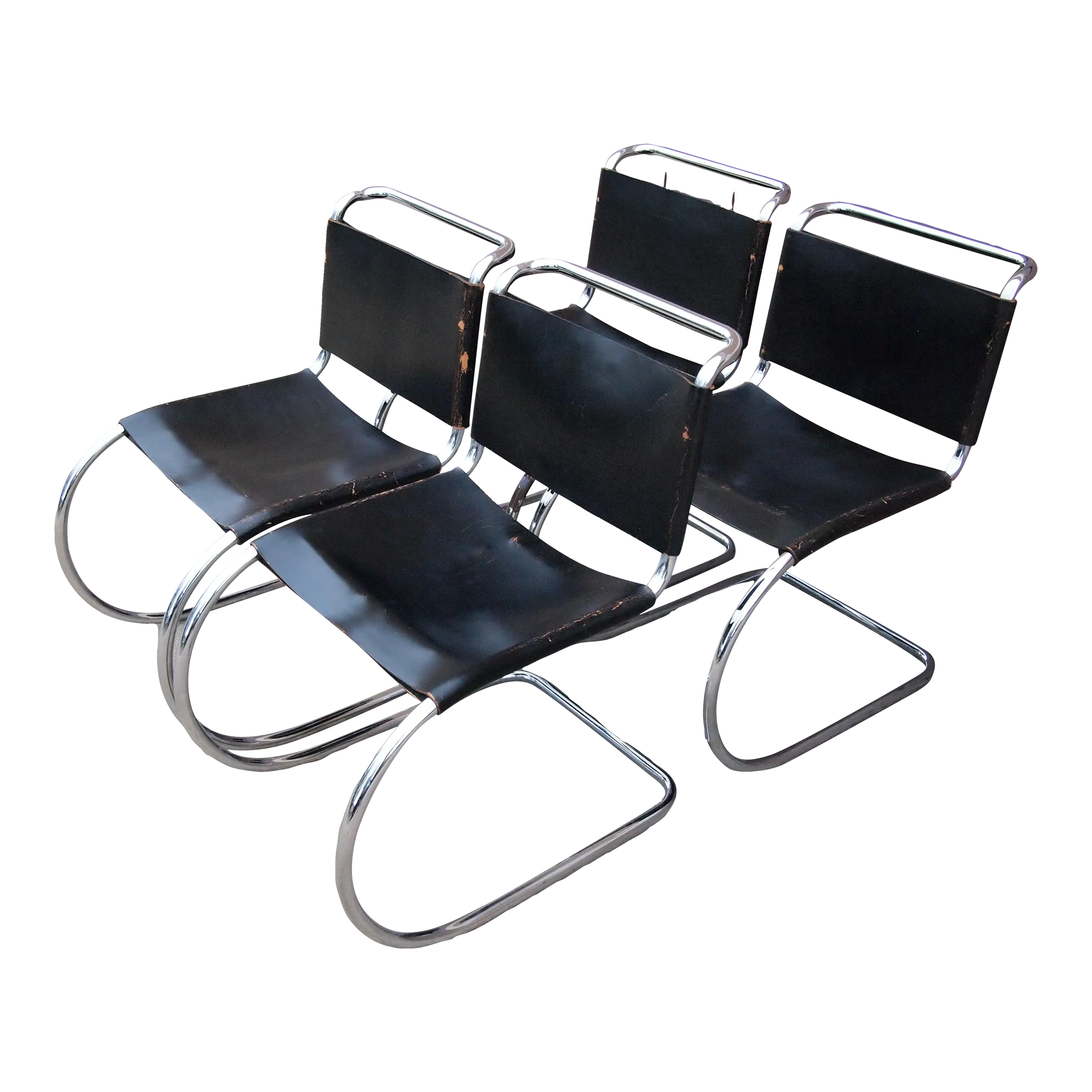 Set of Four 4 Vintage Knoll Mr Side Chairs, Chrome + Black Leather ...