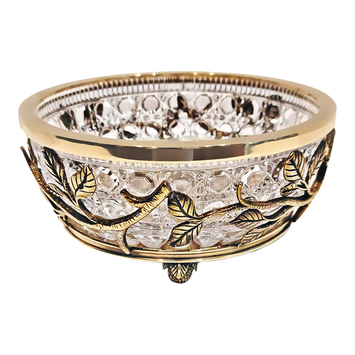 Mid 20th Century Hollywood Regency Cut Crystal and Ornate Brass Footed ...