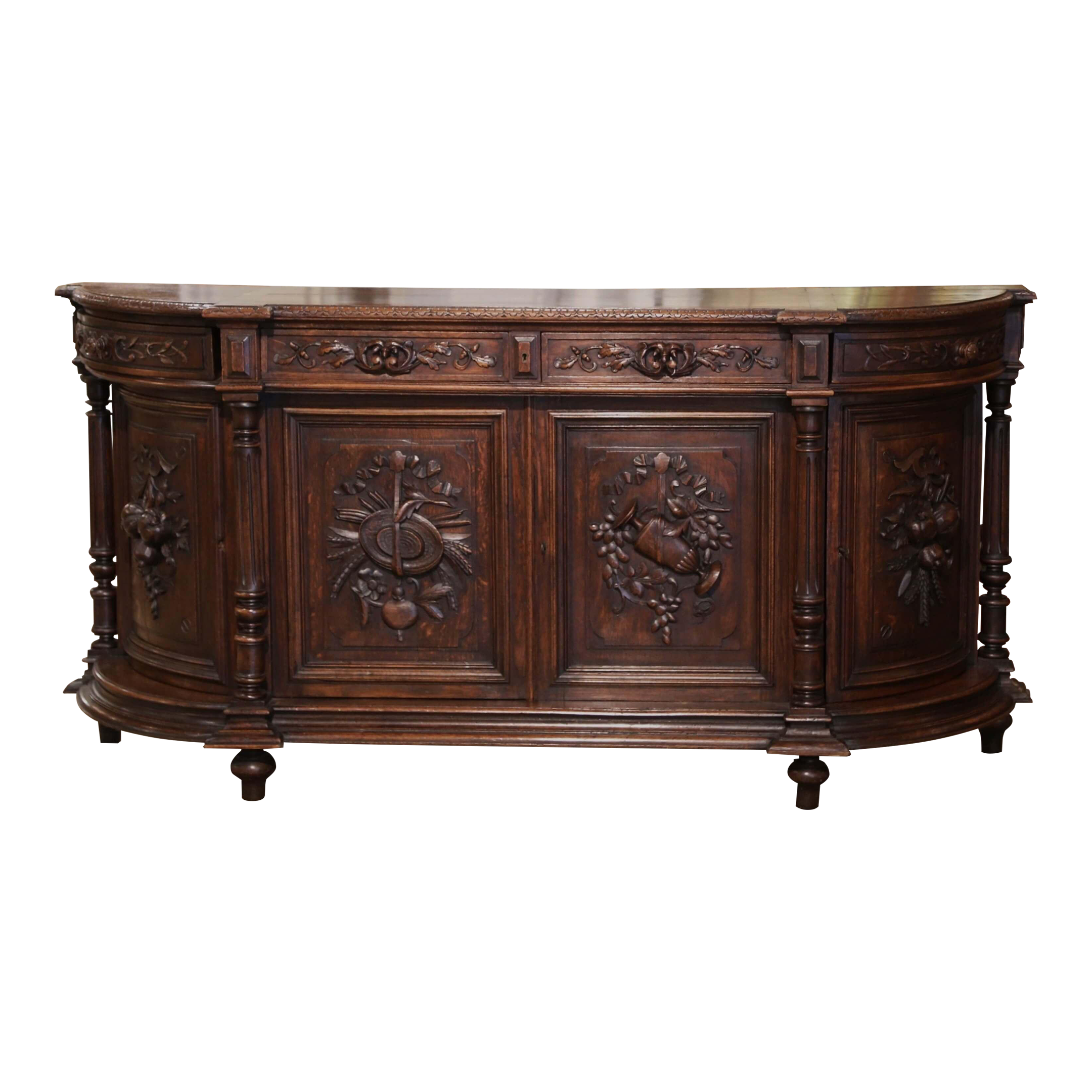 19th Century French Black Forest Carved Oak Four-Door Buffet Enfilade ...