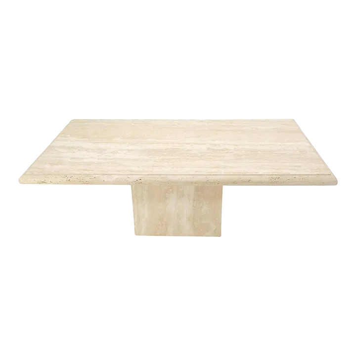 Large Travertine Beveled Edge Single Pedestal Rectangle Dining ...