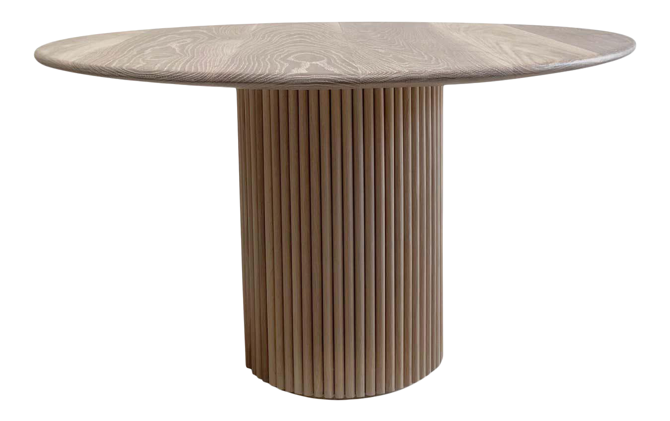 Custom White Oak Reeded Base Dining Table | Chairish