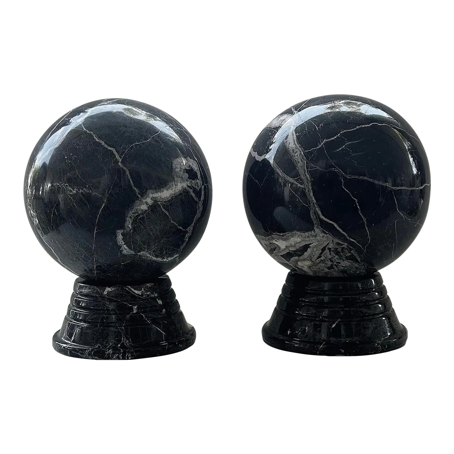 Vintage Solid Marble Orbs Spheres Mounted on Bases- a Pair | Chairish