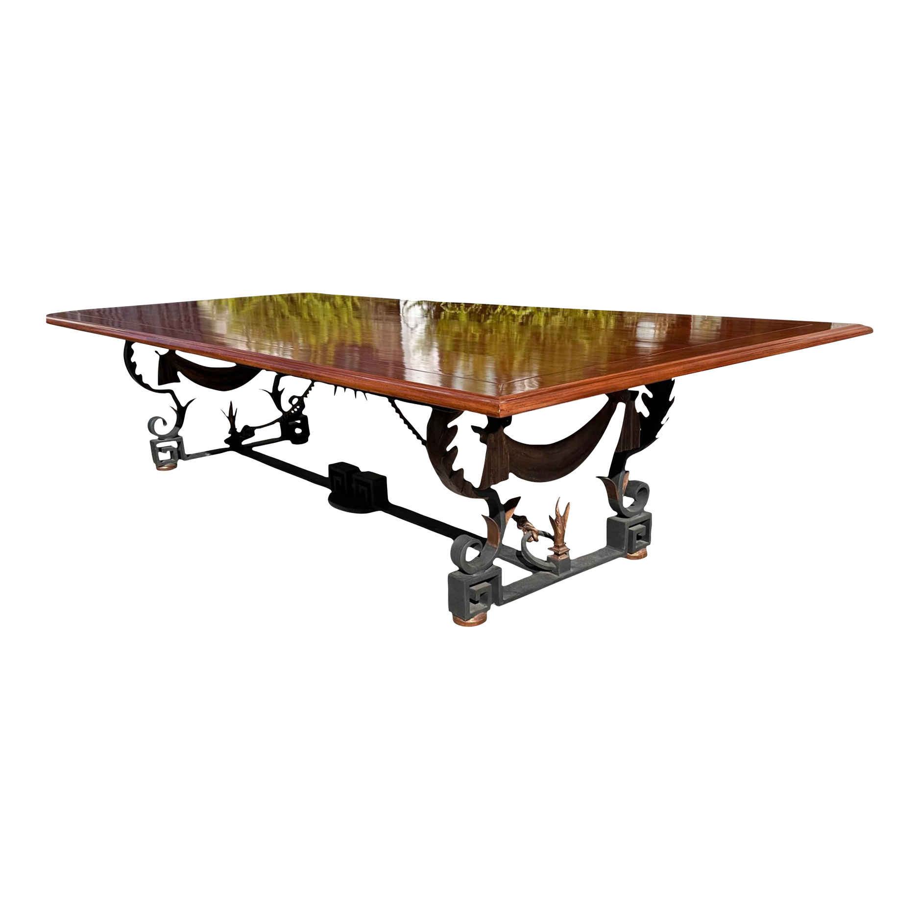 Huge Formations Furniture Wrought Iron & Gilt Metal 10’ Mahogany Dining ...