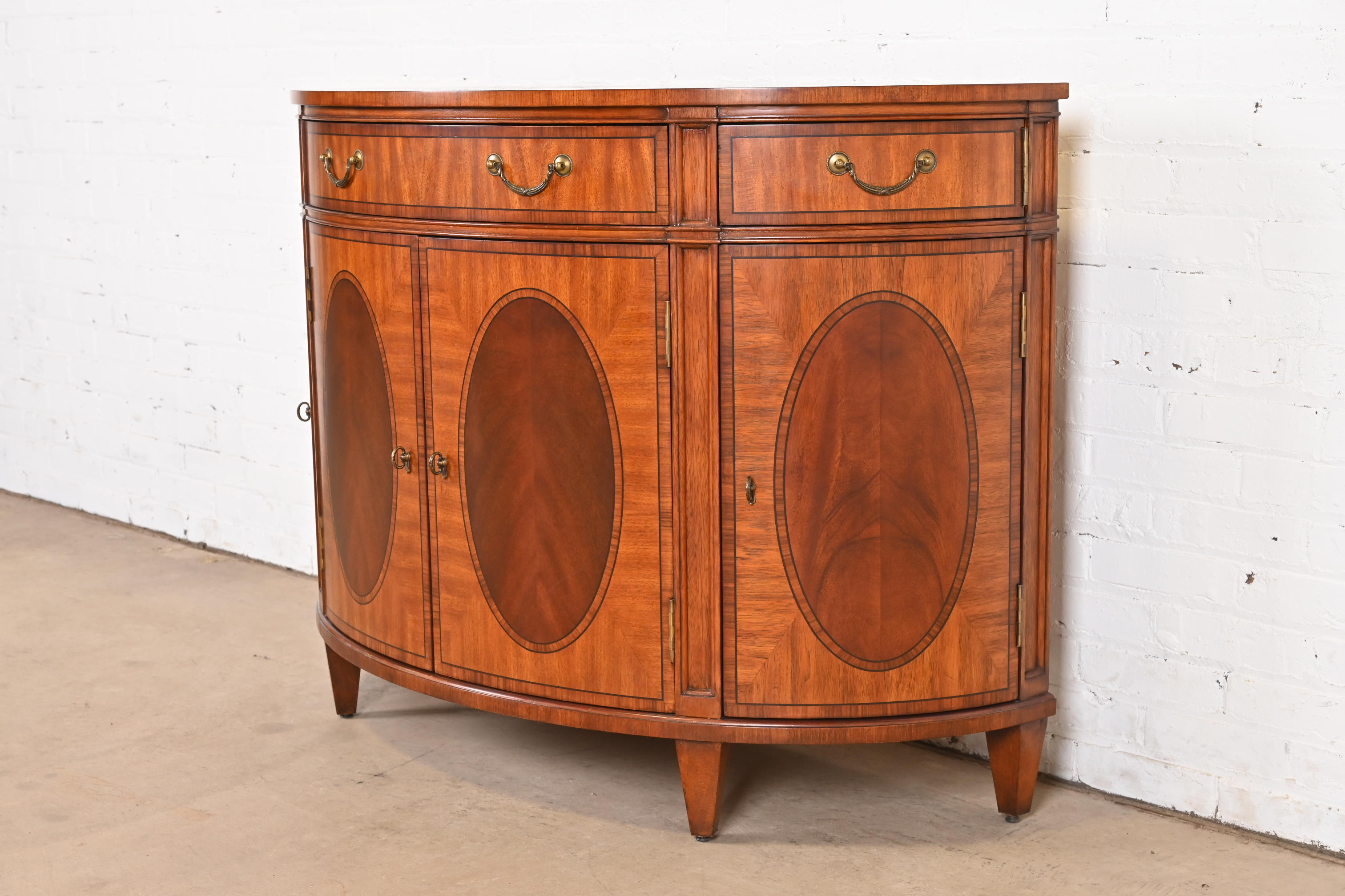 Ethan Allen Regency Inlaid Mahogany Demilune Sideboard or Bar Cabinet
