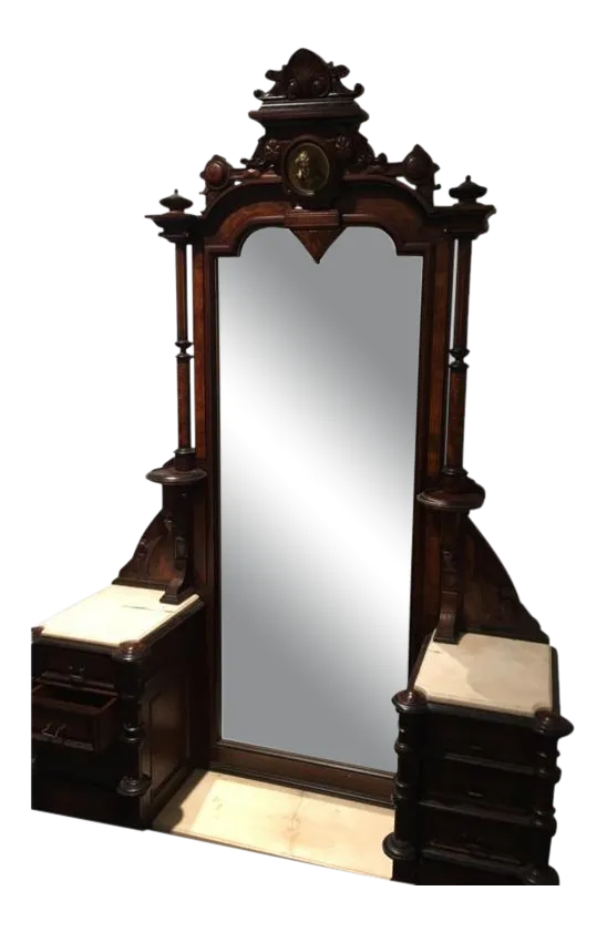 Ornate Victorian Vanity With Bronze Womens Head Crest | Chairish