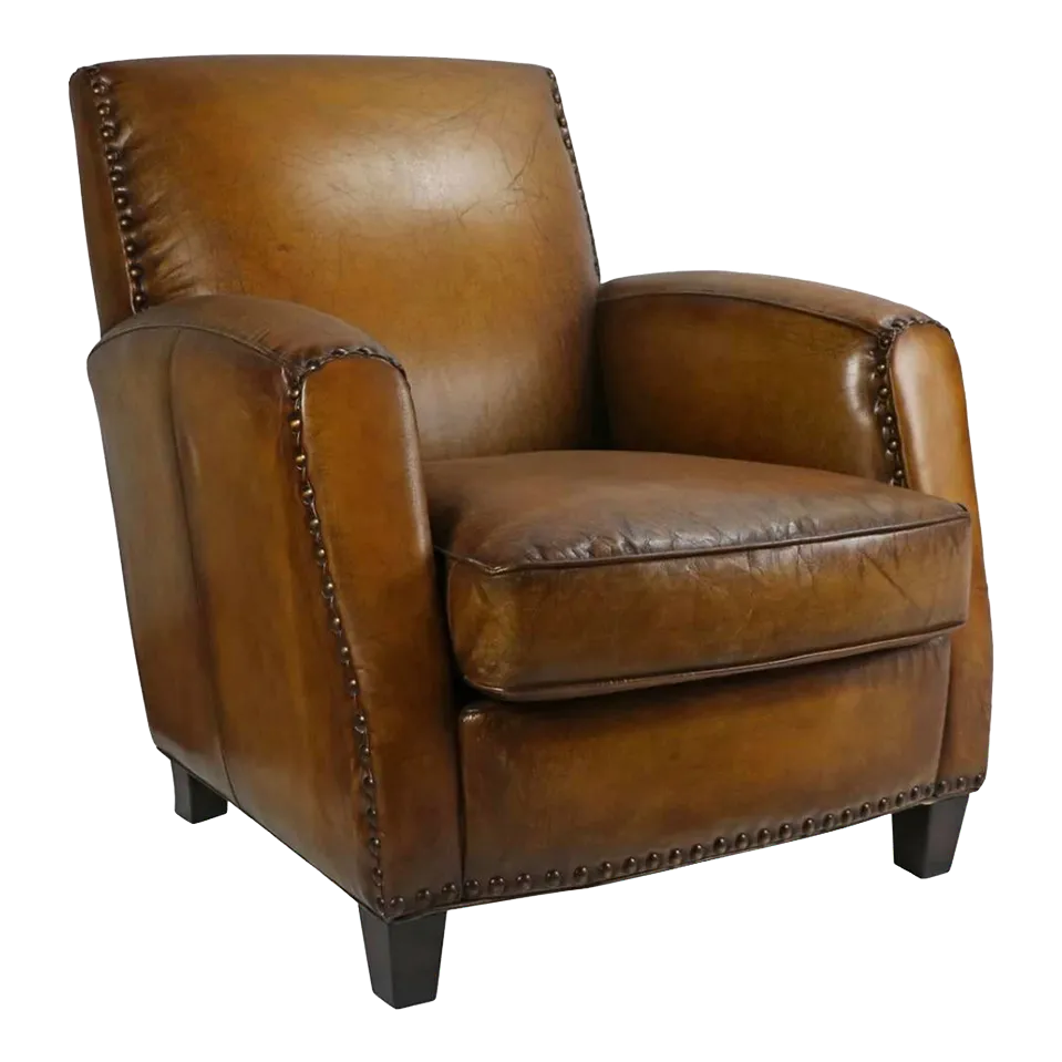 Matthew Izzo Home Art Deco Style Leather Baccarat Club Chair | Chairish
