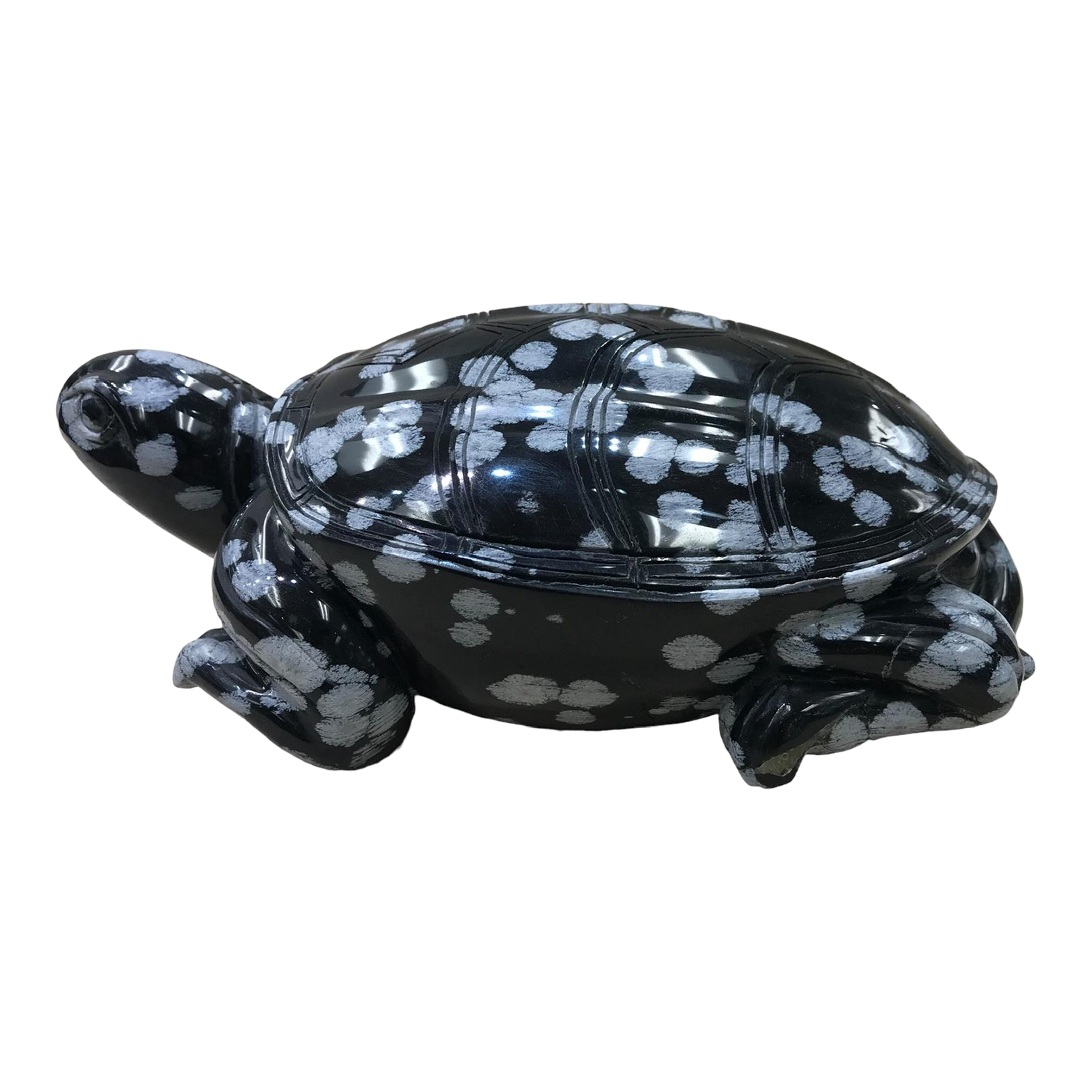Black and White Semi-Precious Snowflake Obsidian Turtle Figurine | Chairish