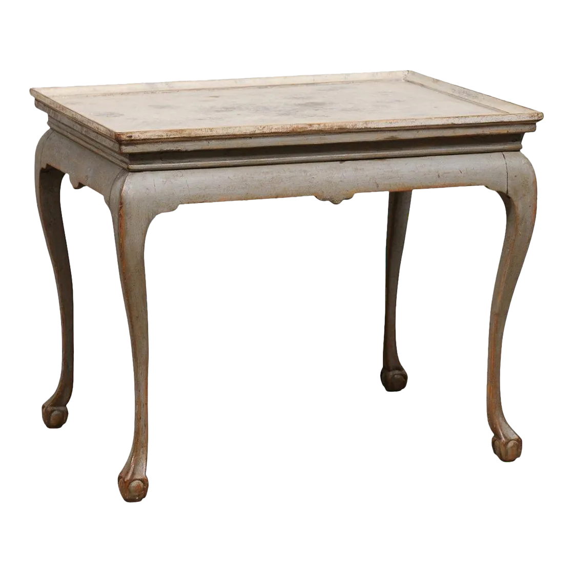 1750s Swedish Rococo Gray Painted Tea Table with Tray Top and Ball and ...