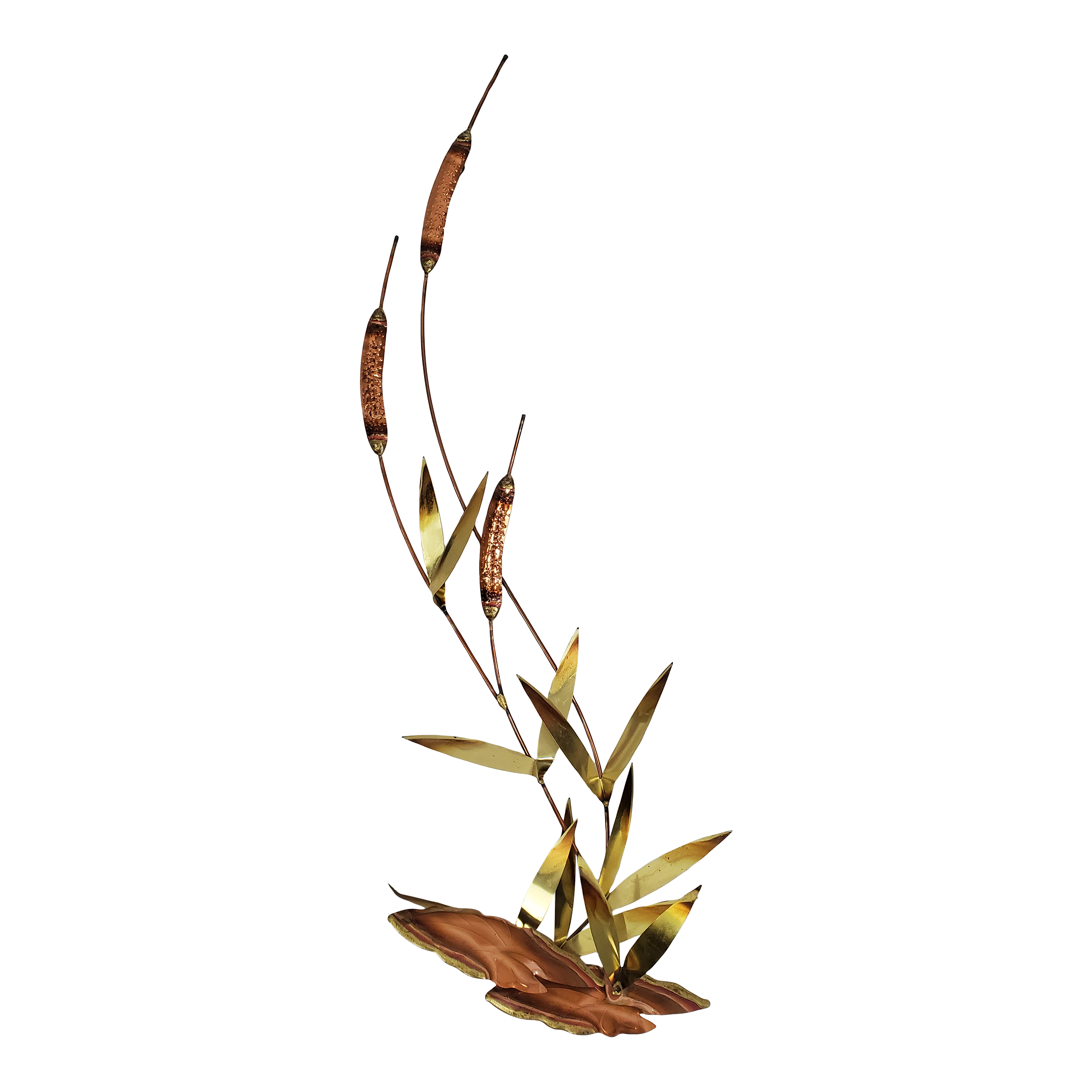 Vintage Brutalist Brass and Copper Jere Style Cattails | Chairish