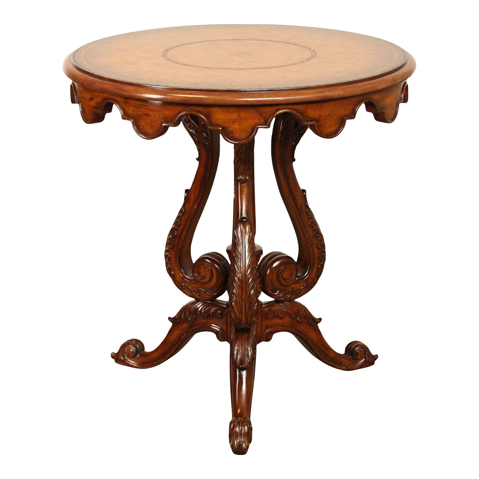 Maitland Smith Classical Round Leather Top Side Table | Chairish