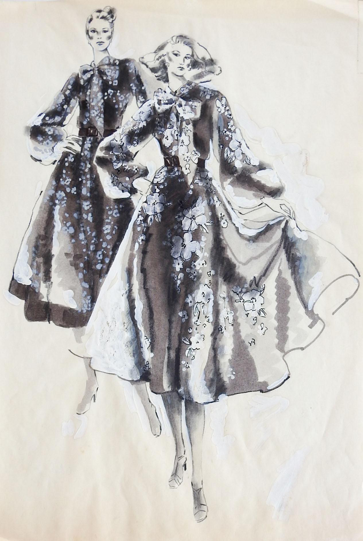 1990's Black & White Fashion Illustration Painting | Chairish
