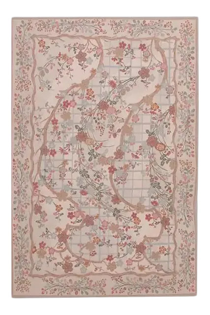 Japanese Style Silk and Wool Aubusson Area Rug-5'9"x9'0" | Chairish