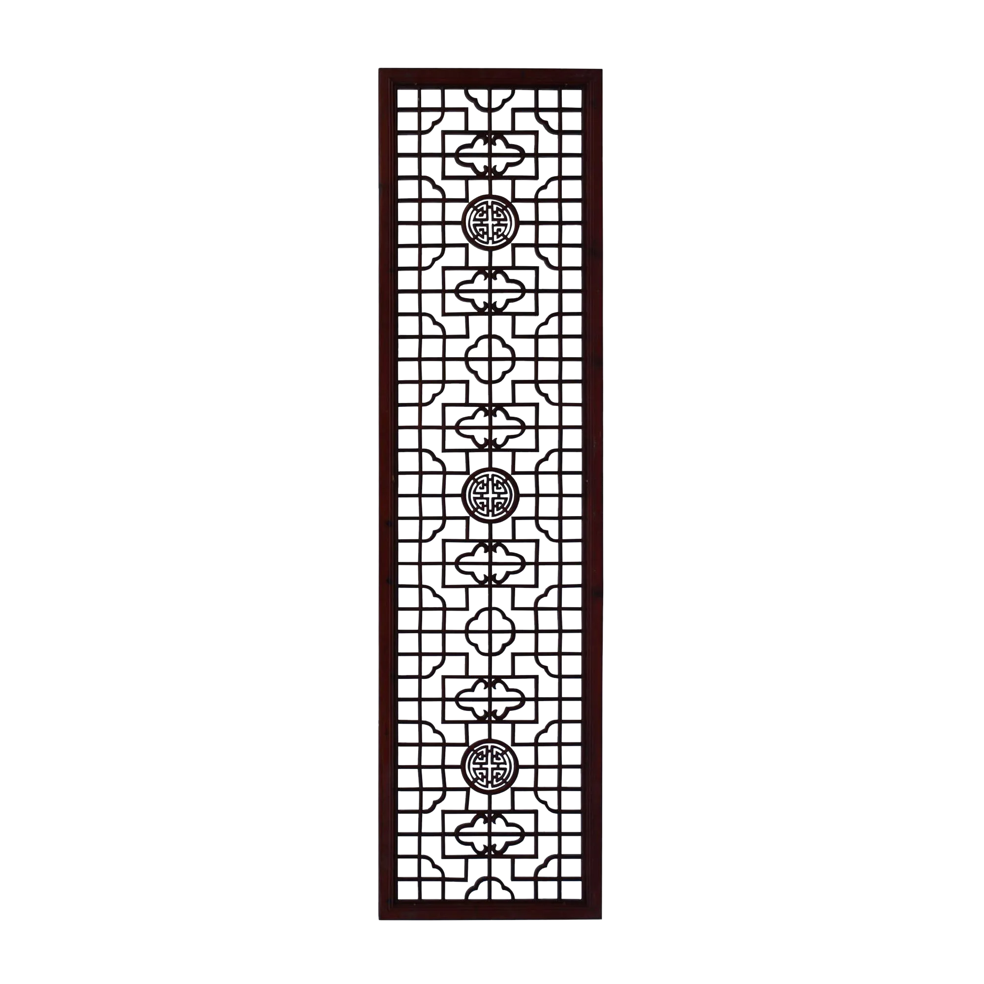 Chinese Medium Brown Geometric Pattern Accent Tall Floor Panel | Chairish