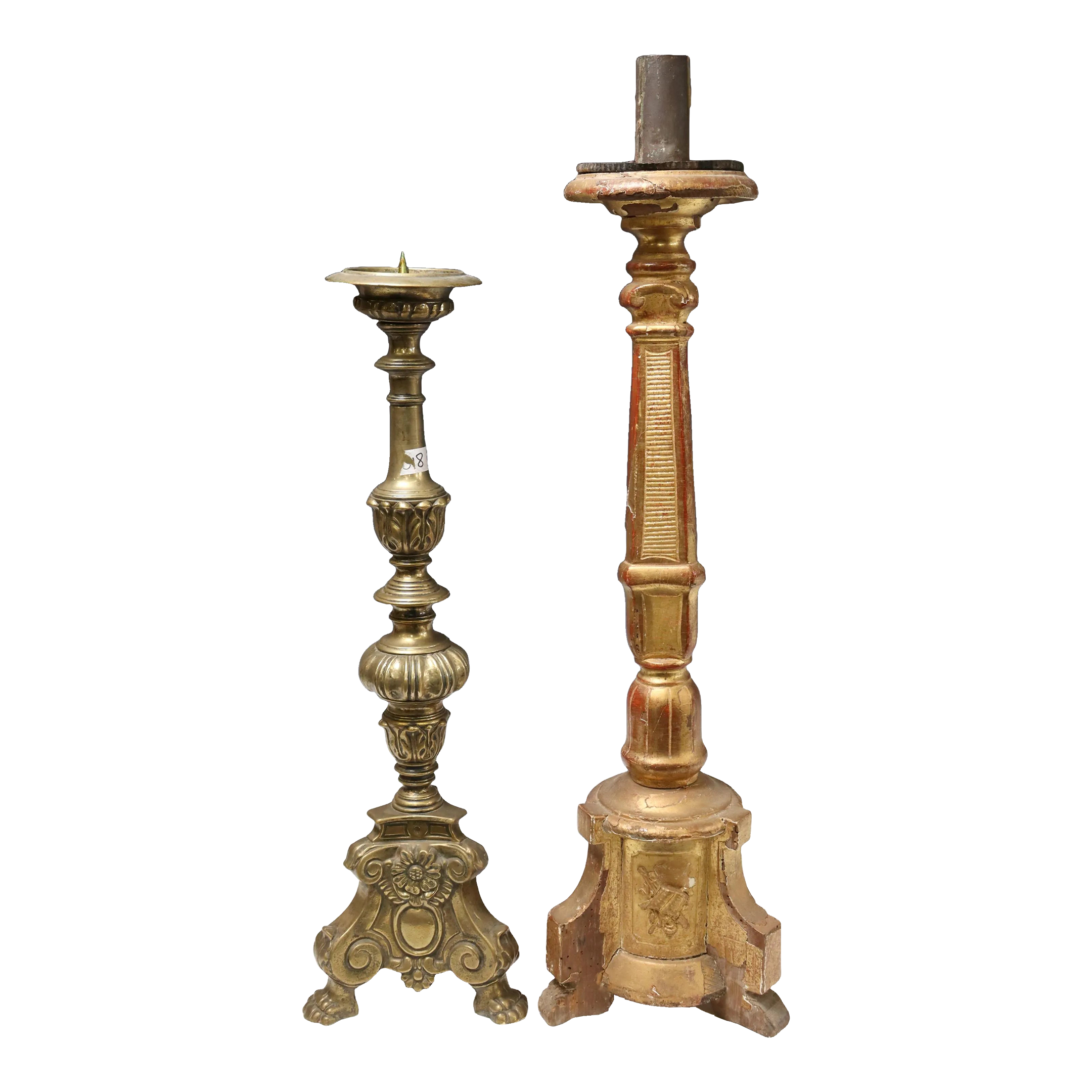 Antique Bronze & Giltwood Church Altar Candlesticks- Set of 2 | Chairish