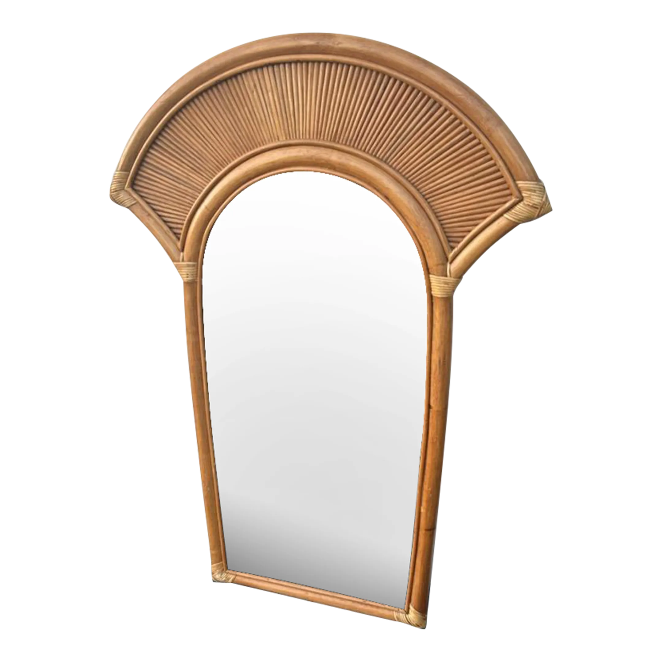 Vintage Wrapped Rattan Fan Shaped Mirror | Chairish