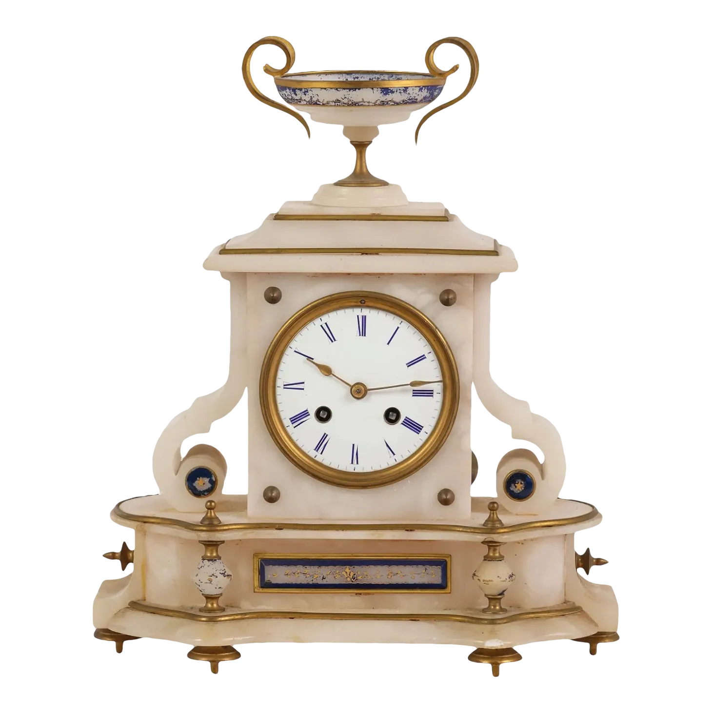 Antique French Alabaster and Bronze Mantel Clock | Chairish