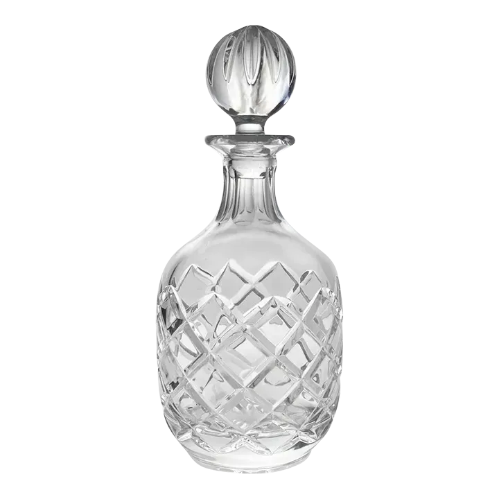 1990s Round Bulbous Crystal Wine Decanter, Criss-Cross Cuts | Chairish