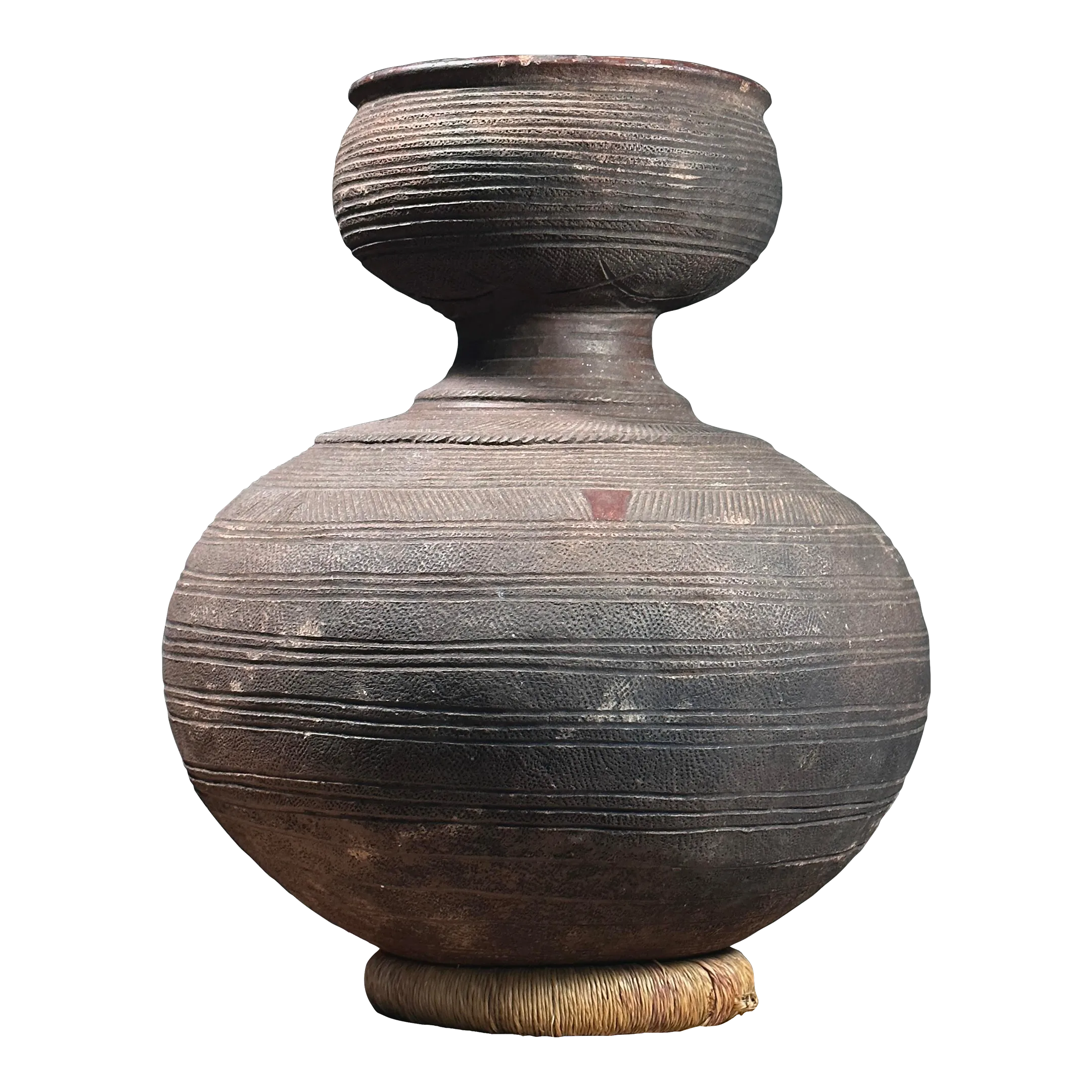 Antique African Nupe Double Gourd Clay Water Jar With Stand | Chairish