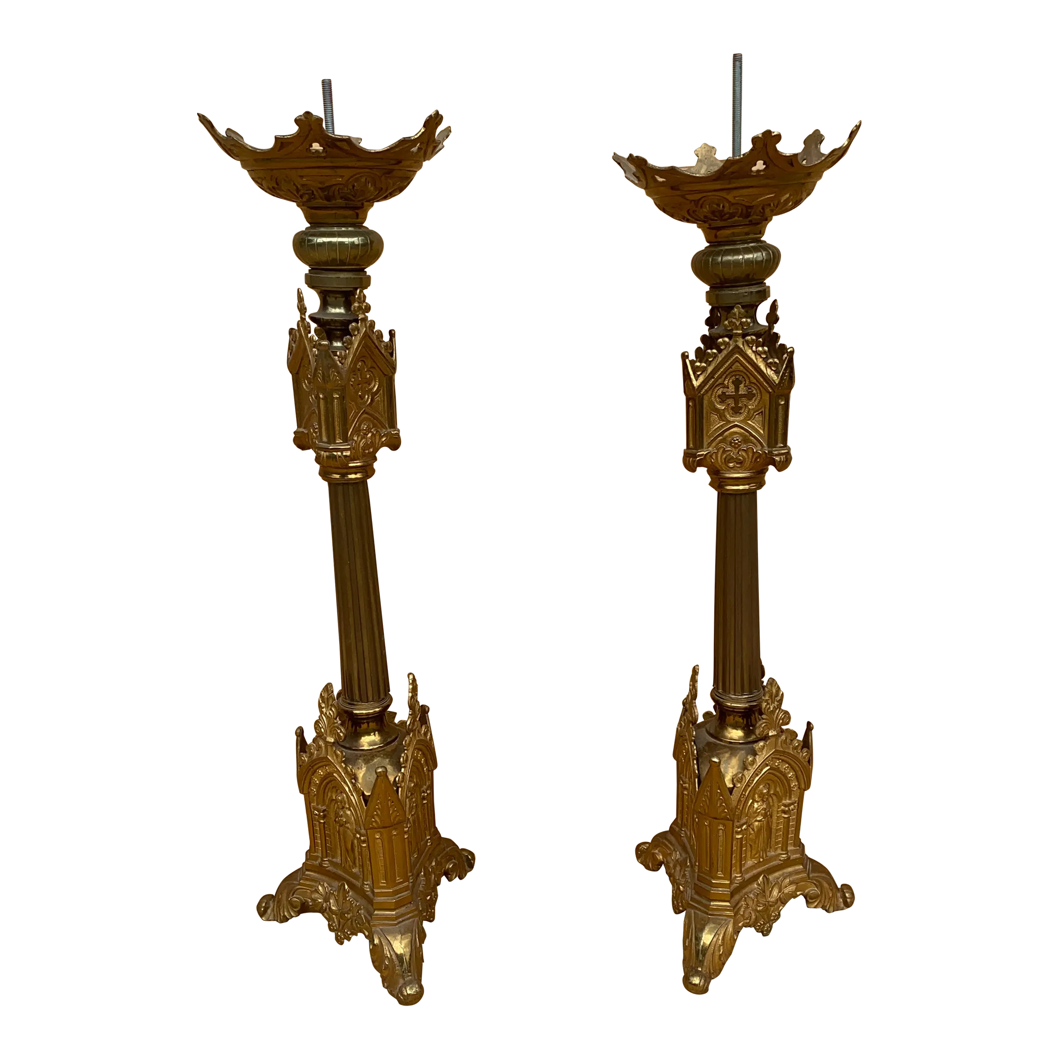 19th Century Antique French Neogothic Altar Torchère Candlestick Set ...