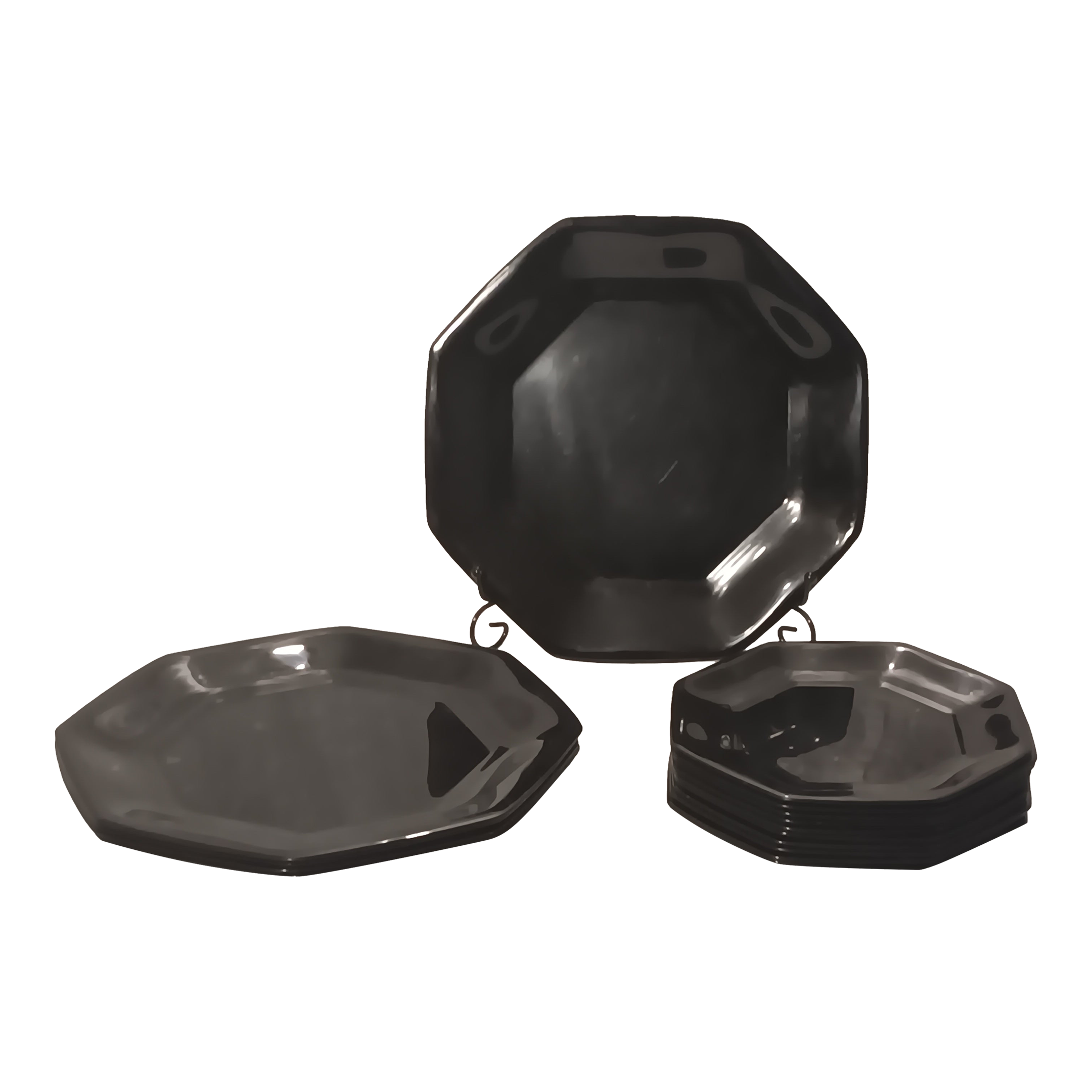 black octagonal dinner set