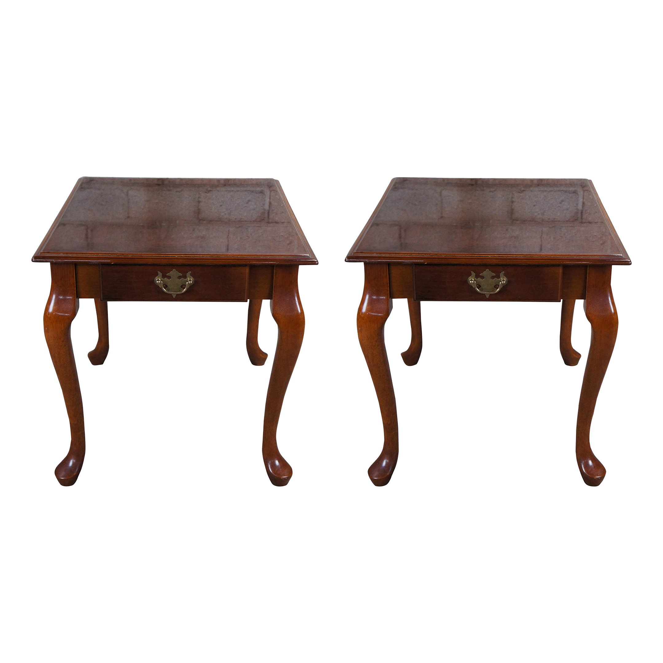 Late 20th Century 2 Vintage Queen Anne Cherry Side End Accent Tables | Chairish