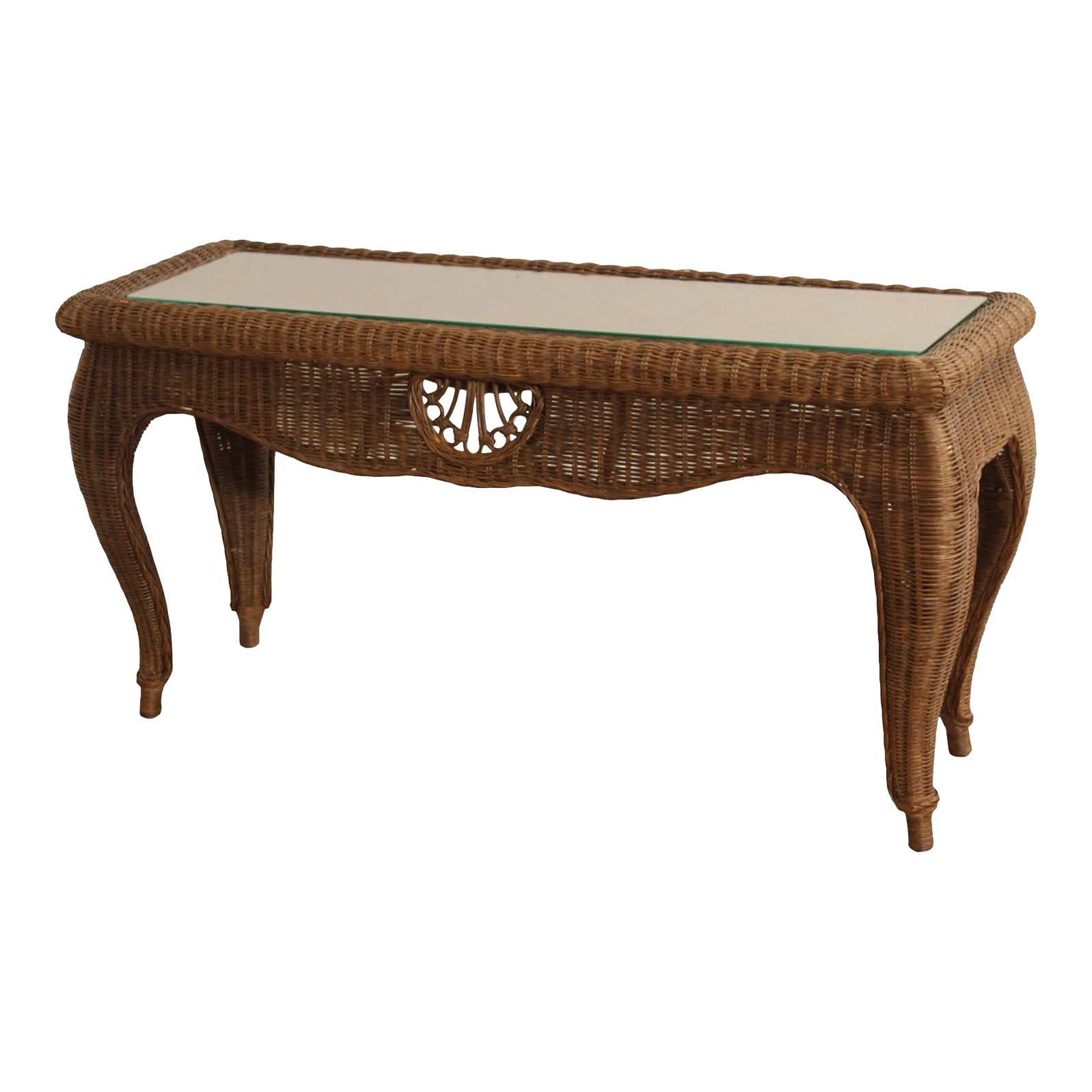 Ethan Allen Victorian Style Vintage Wicker Console Table | Chairish