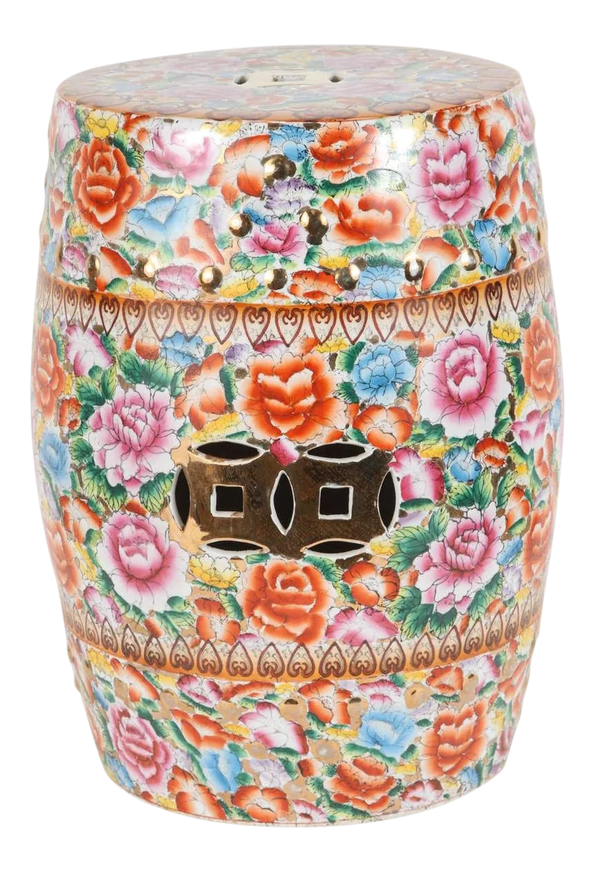 Vintage Mid Century Chinese Pink Ceramic Garden Stool | Chairish
