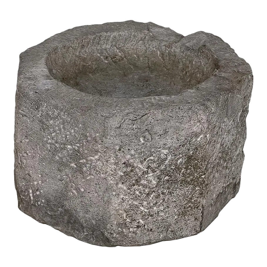 19th Century Hand-Carved Round Stone Mortar ~ Jardiniere ~ Planter ...