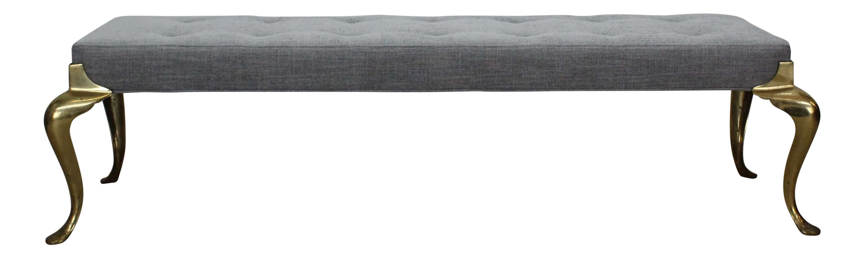 Mid Century Gray Bench With Brass Legs, Gray Linen Bench, Modern Gray ...