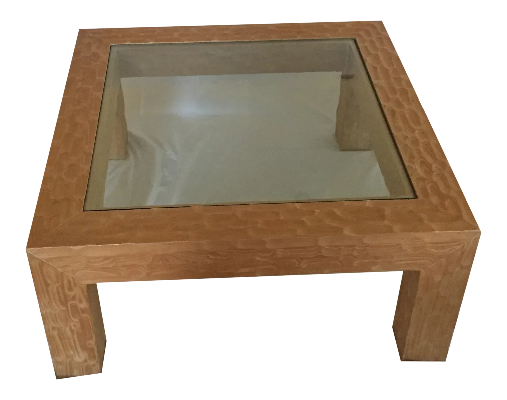 1970s Mid-Century Modern Hand-Scraped Pale Wood and Glass Coffee Table ...