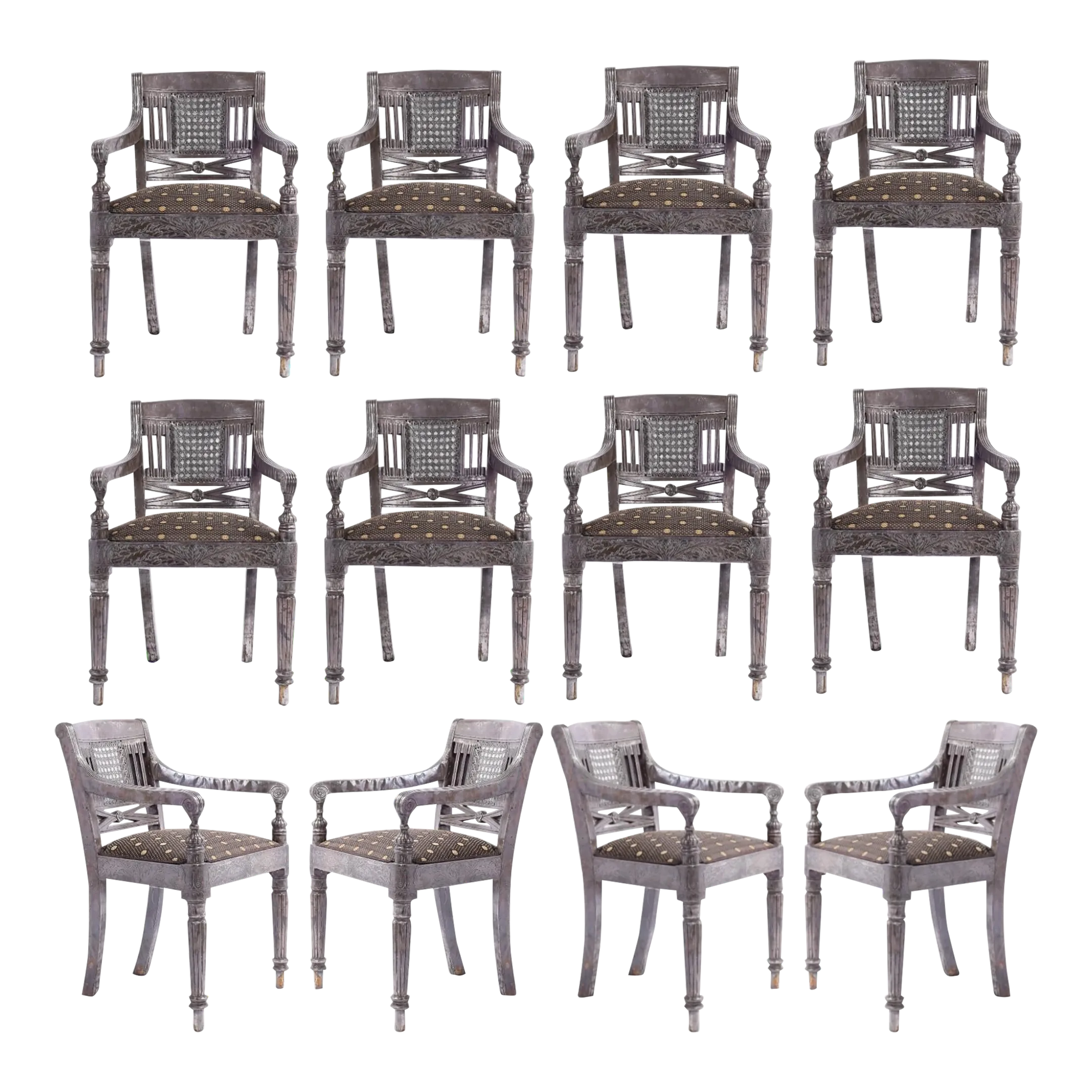 Set of Twelve Vintage Anglo Indian Metal Clad Neoclassical Armchairs ...