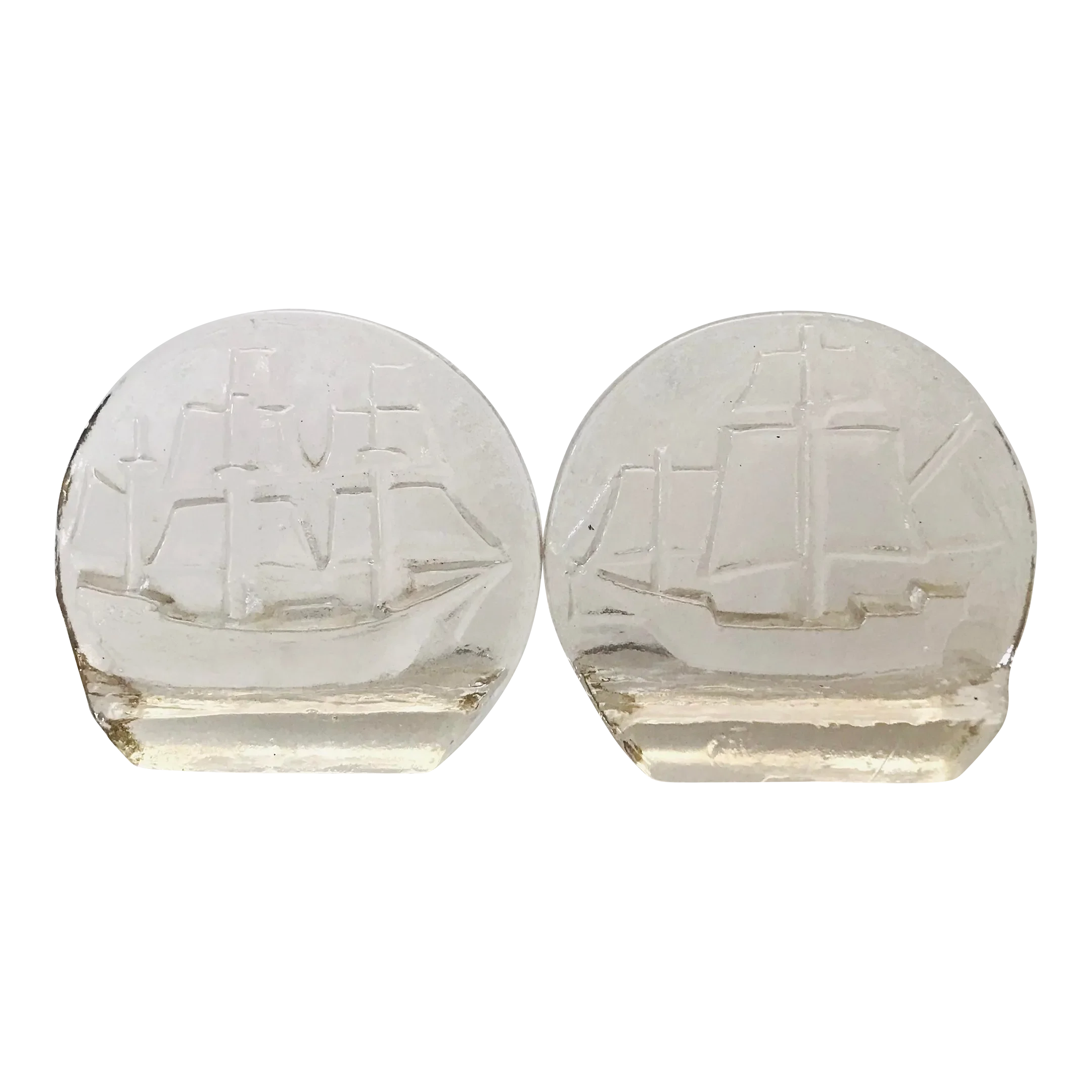 Mid Century Vintage Pilgrim Glass Nautical Ship Crystal Bookends - a ...